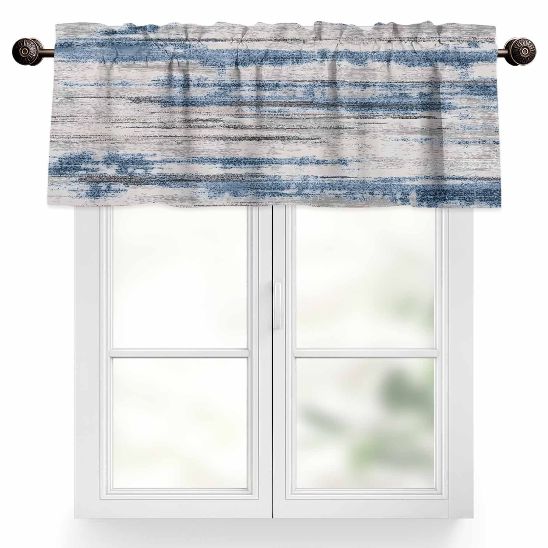 Vintage Blue Grey Valances for Windows, 42 x 12in, Modern Retro ...