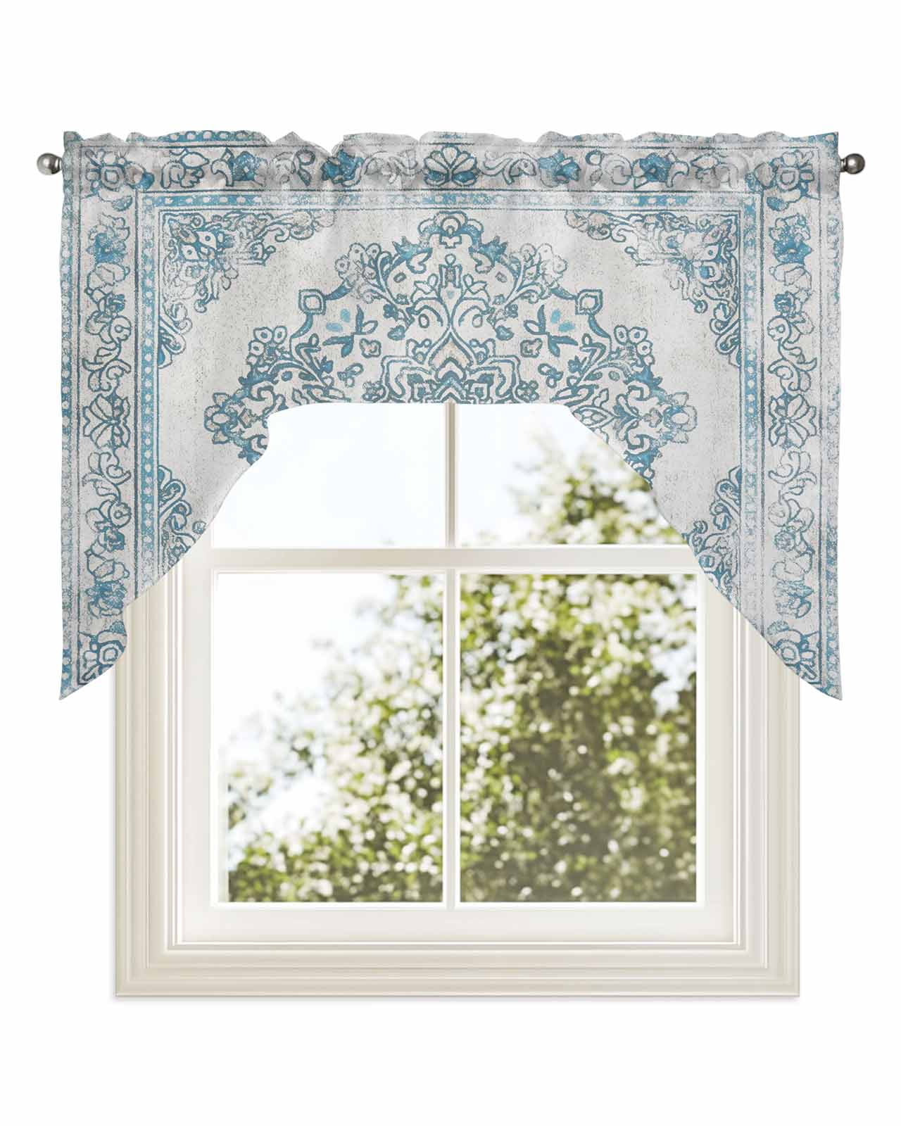 Vintage Blue Kitchen Swag Valance for Window,Rod Pocket Short Kitchen ...