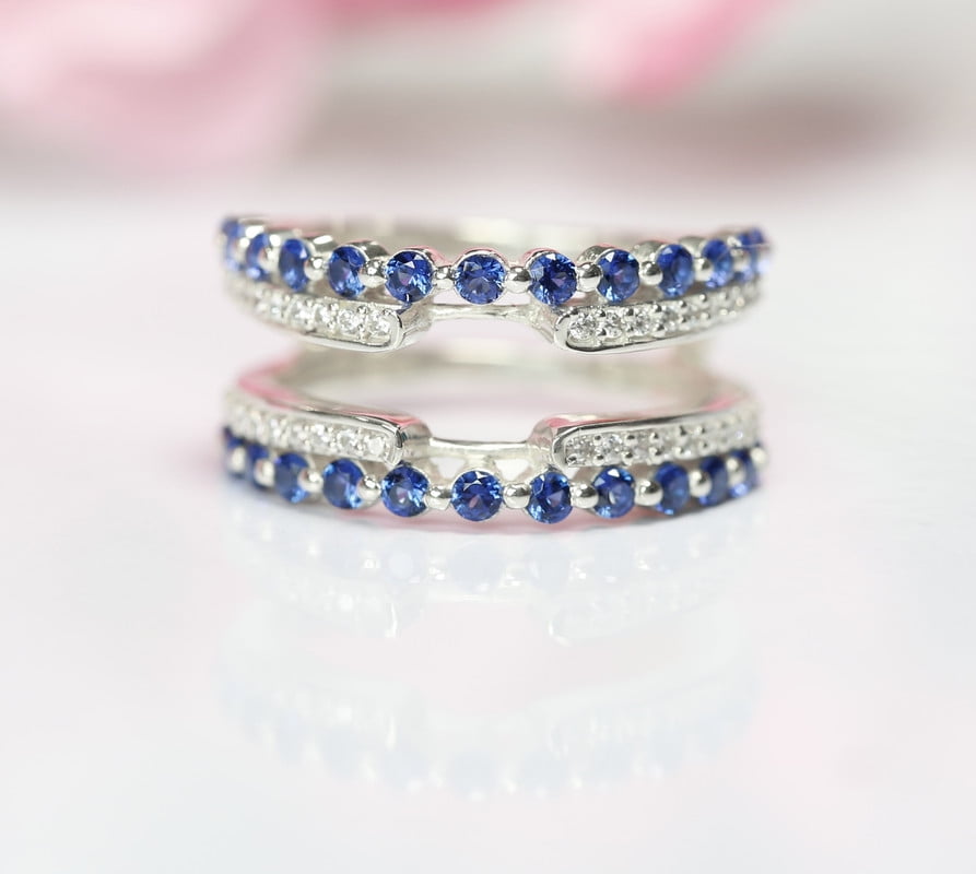 Vintage Blue Sapphire & White Diamond Ring Enhancer in 925 Sterling ...
