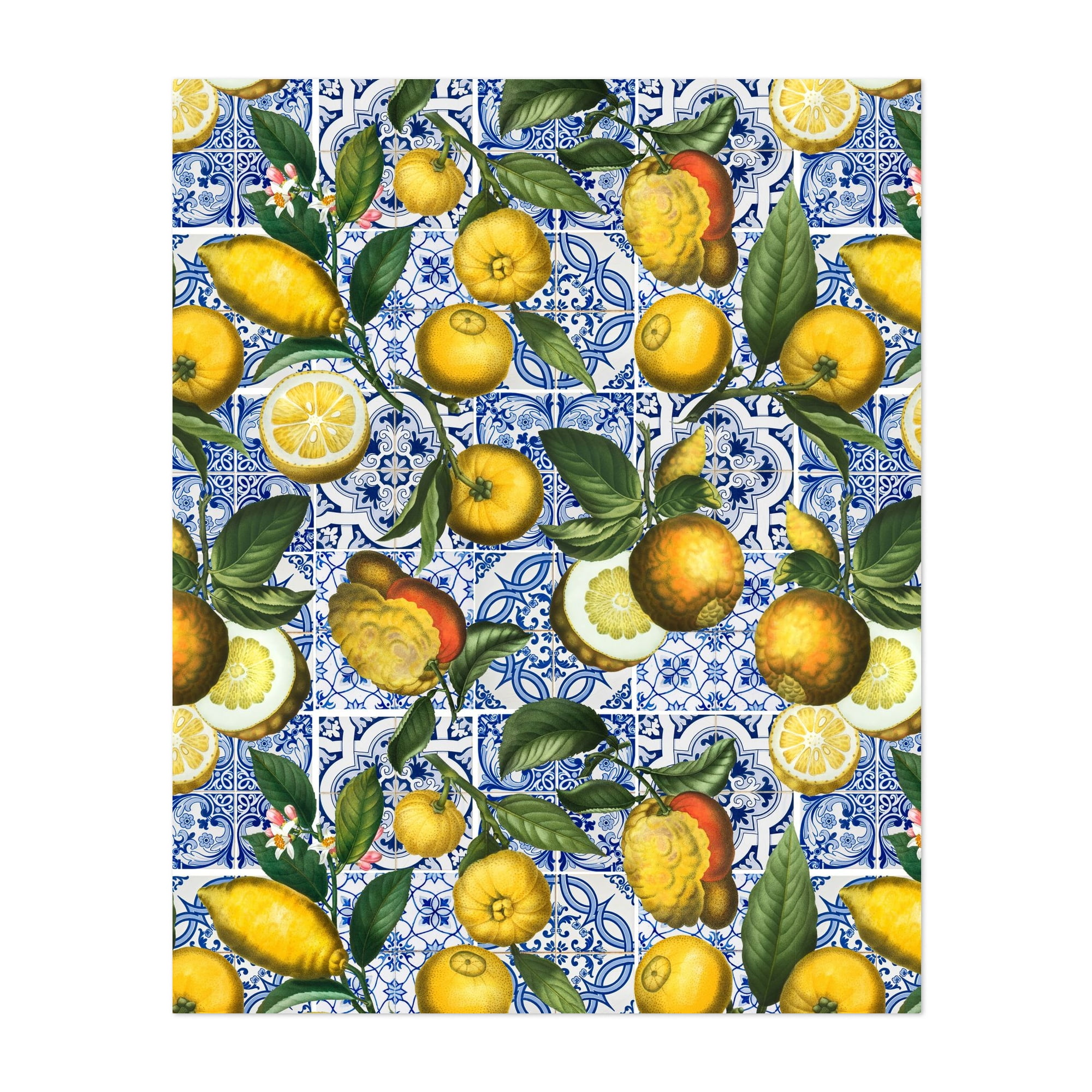 Vintage Blue Tiles And Lemons - Collage Lemon Mediterranean Kitchen ...