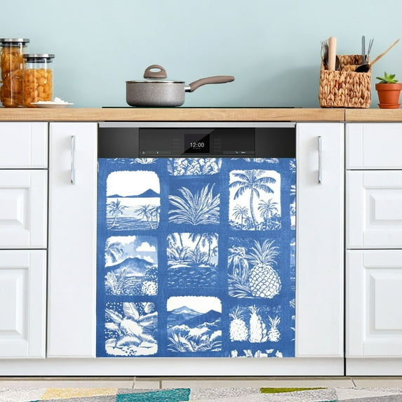Vintage Blue Tropical Patterns Trees Dishwasher Magnet Refrigerator ...