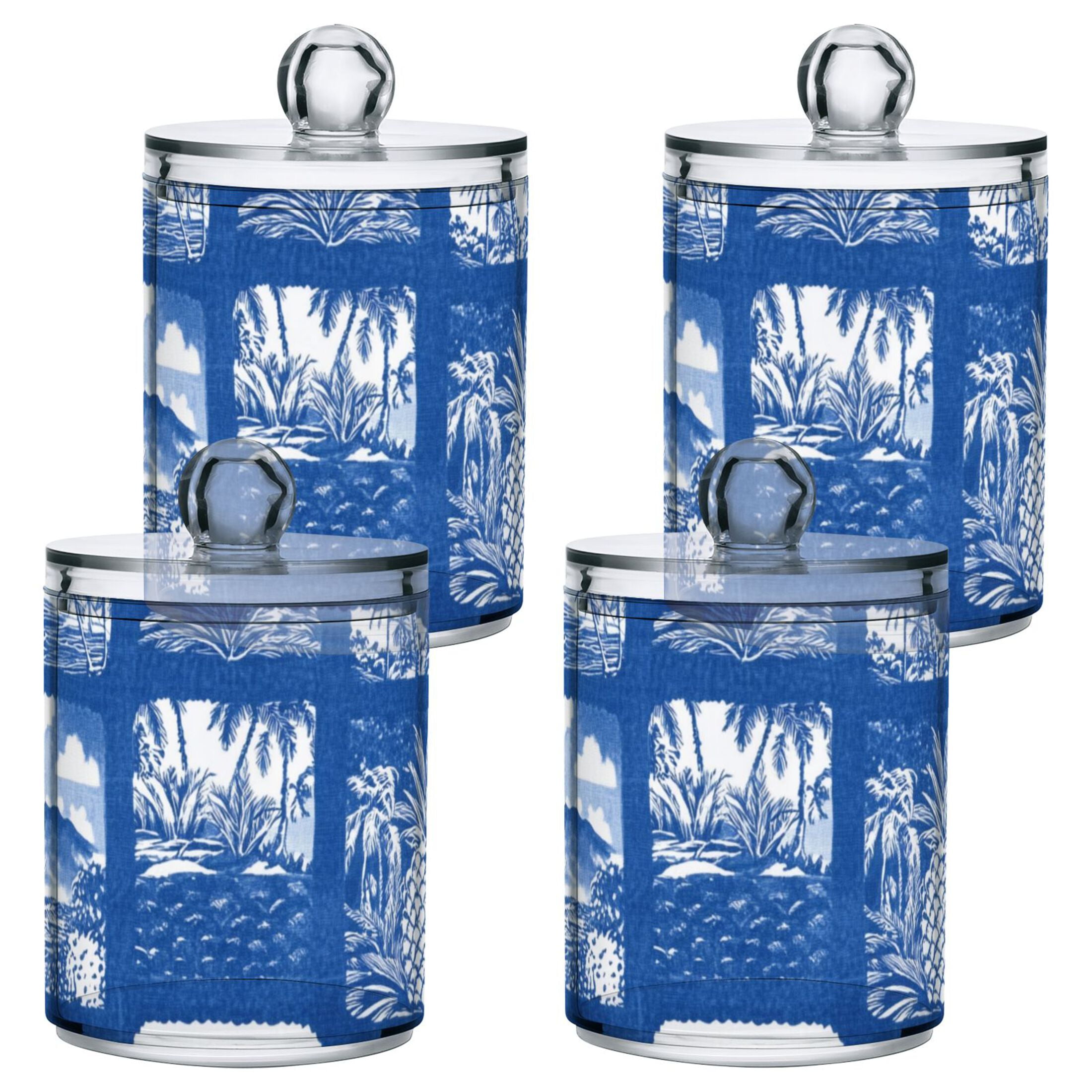 Vintage Blue Tropical Patterns Trees Translucent Plastic Cans Storage ...