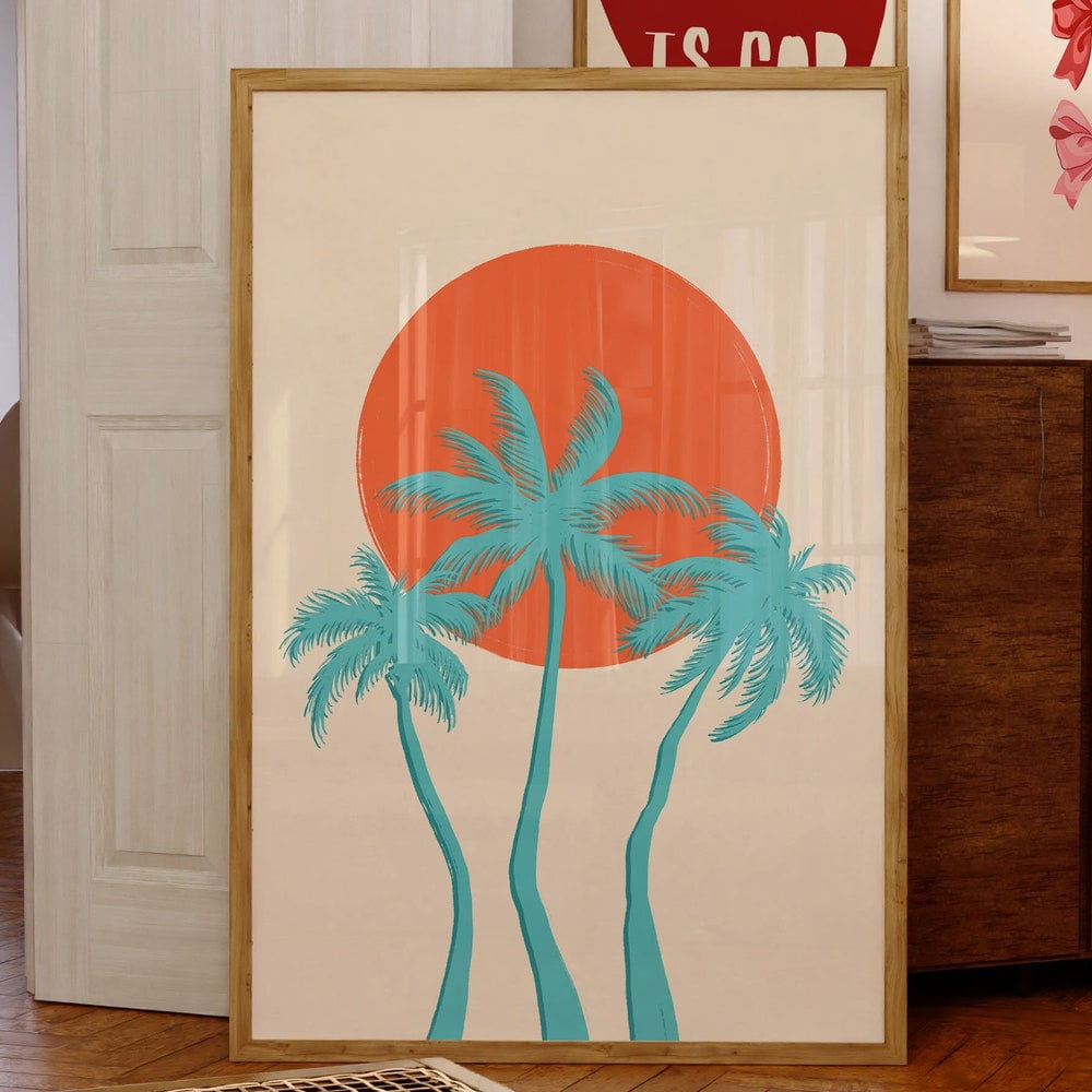 Vintage Blue Tropical Prints | Coastal Wall Decor | Palm Wall Art ...