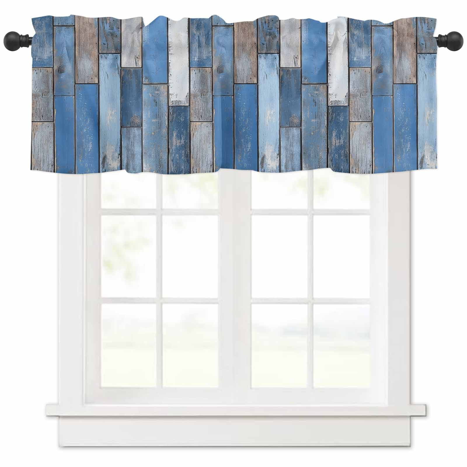 Vintage Blue Wooden Valances for Windows Farmhouse Kitchen Curtains ...