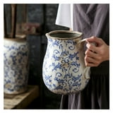 Vintage Blue and White Ceramic Flower Vase, Rustic Chinoiserie Ceramic ...