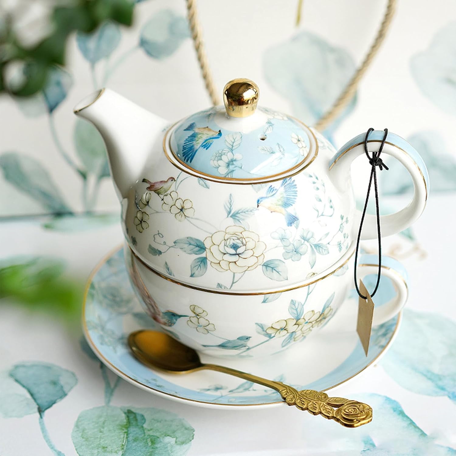 Vintage Blue and White Floral Porcelain Teapot and Cup Set for One ...