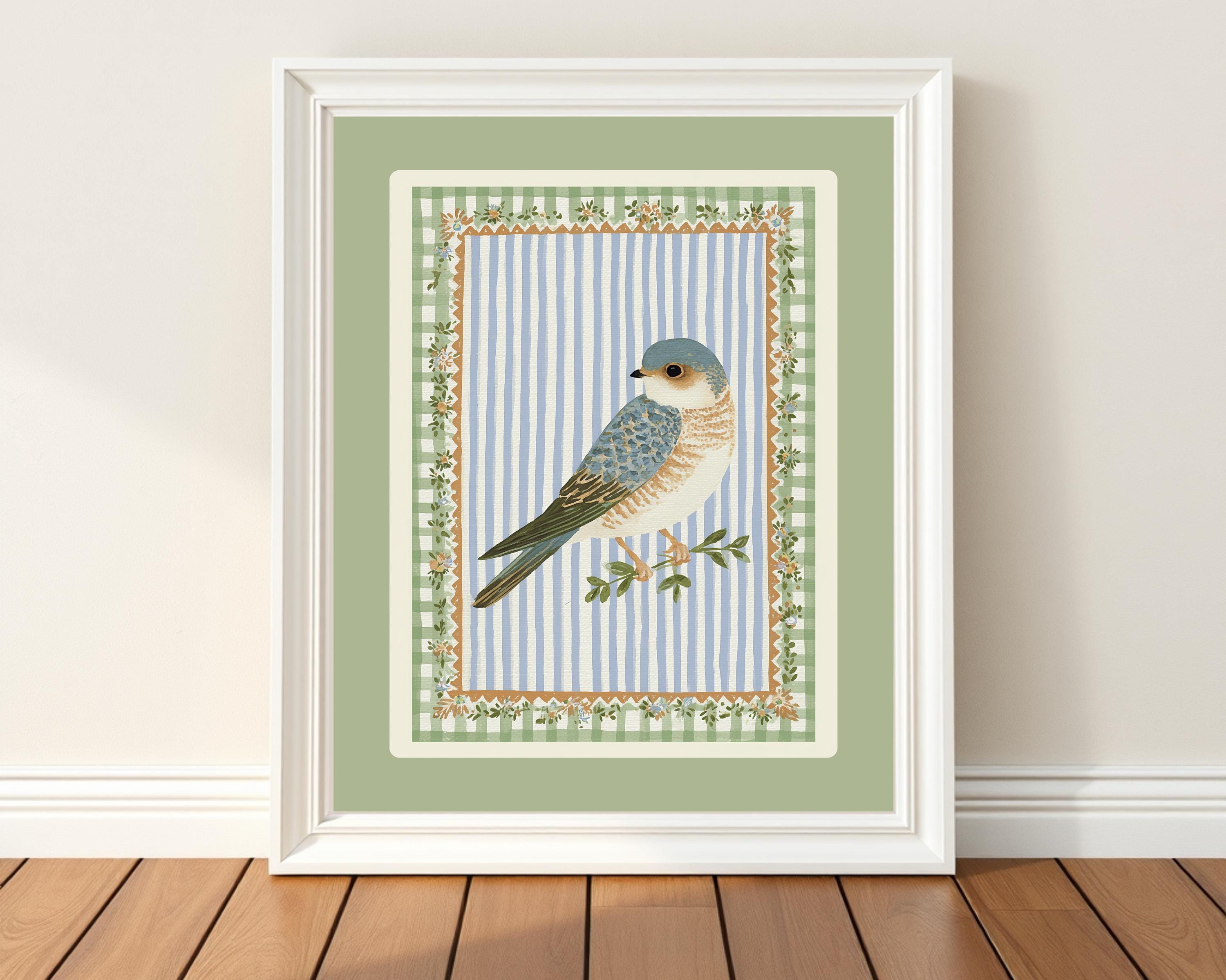 Vintage Bluebird : Cottagecore Bird Print Poster, Preppy Grand ...