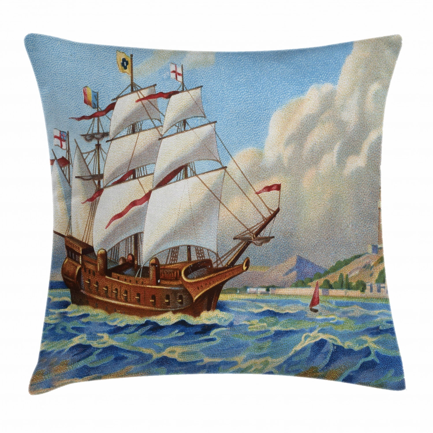 Vintage Boat Throw Pillow Cushion Cover, Ancient Ship Sailing ...
