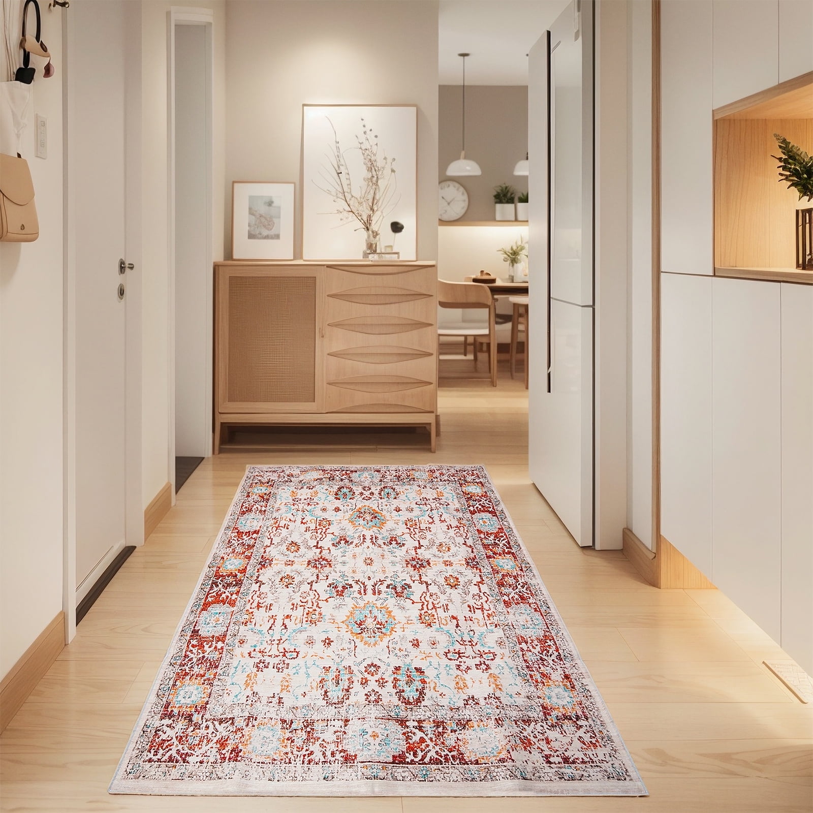 Vintage Bohemian Area Rug, 4x6ft Washable Living Room Rug Indoor Non ...