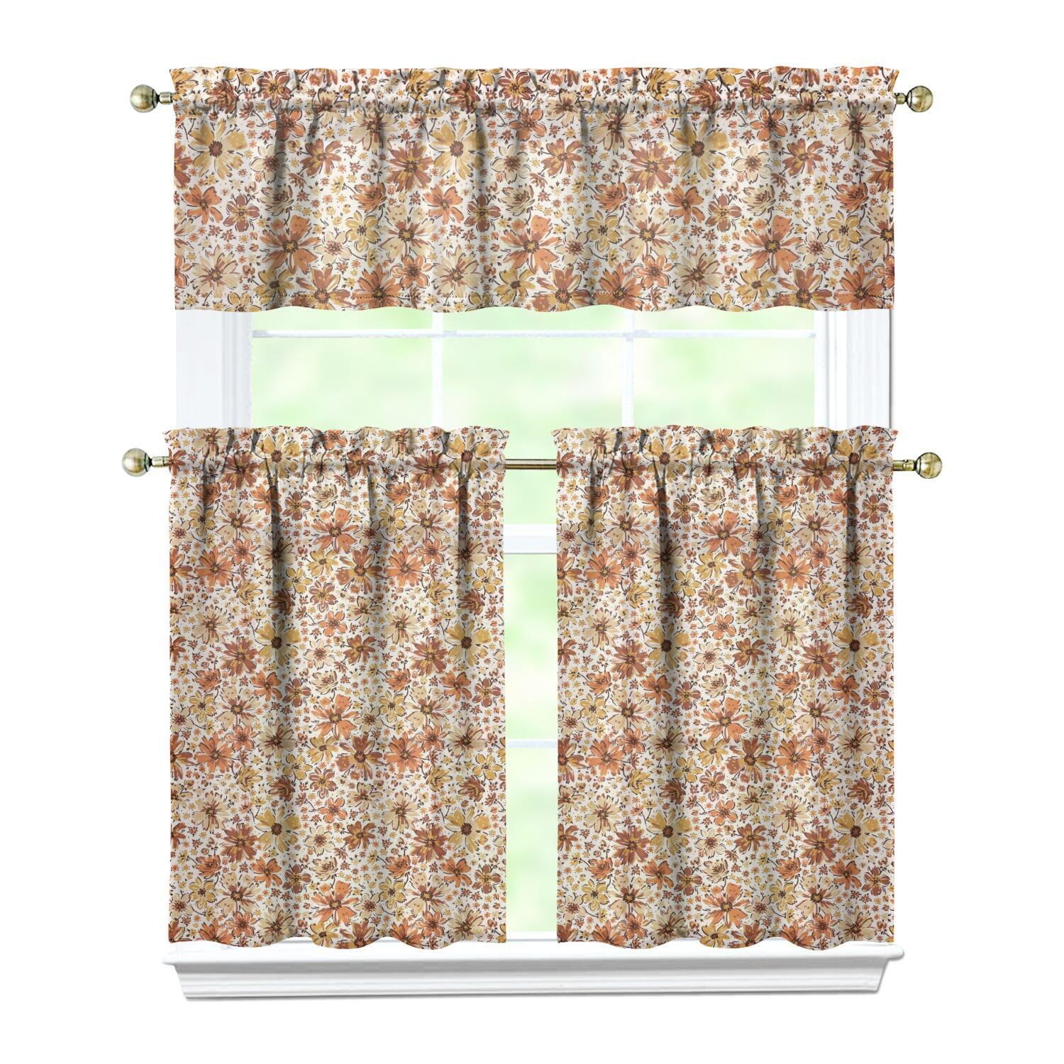 Vintage Bohemian Curtains 36 Inch Short - 3 Panel Rustic Floral ...