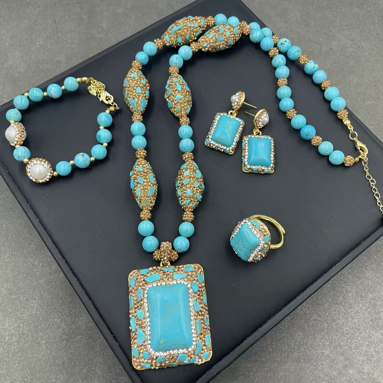 Vintage Bohemian Handmade Jewelry Set for Women - Natural Turquoise ...