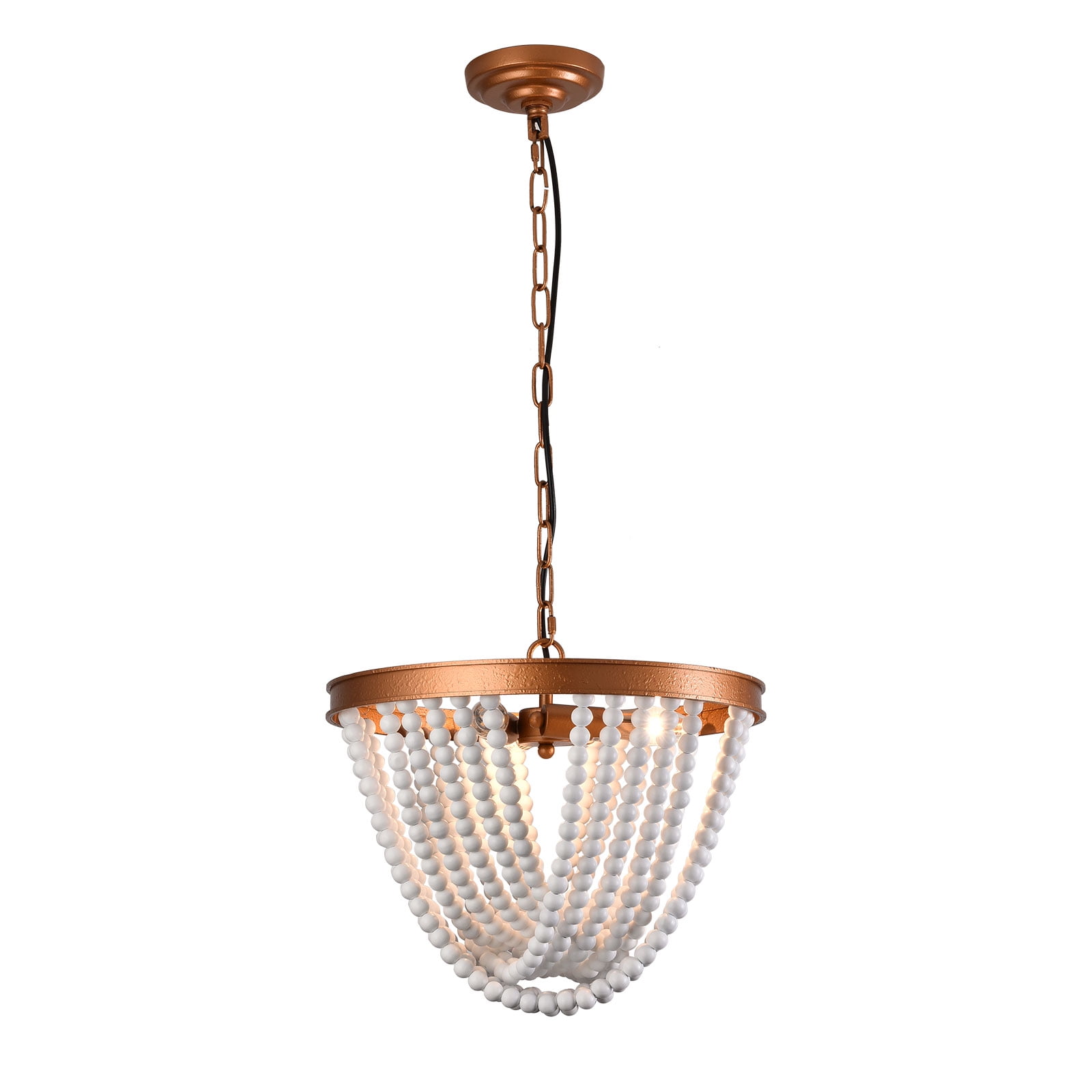3-Light Bohemian Wood Beaded Pendant Light Ceiling Light, Height ...