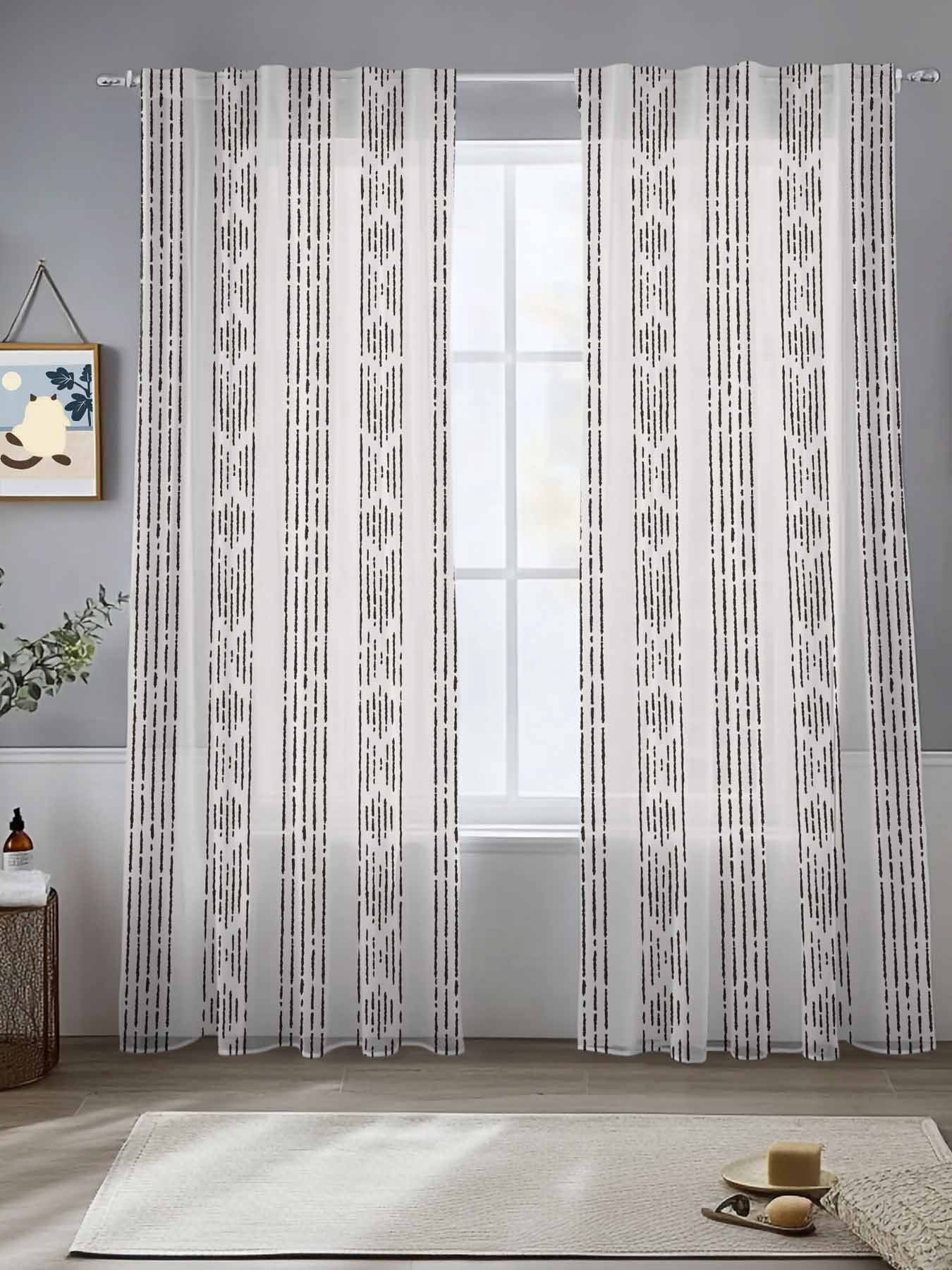 Vintage Bohemian Sheer Curtains 84 Inches Long 2 Panels Farmhouse Tribe ...