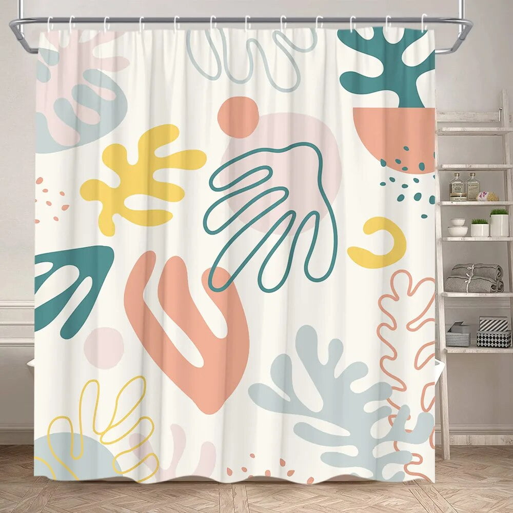 Vintage Bohemian Shower Curtain Geometric Abstract Mid Century Floral