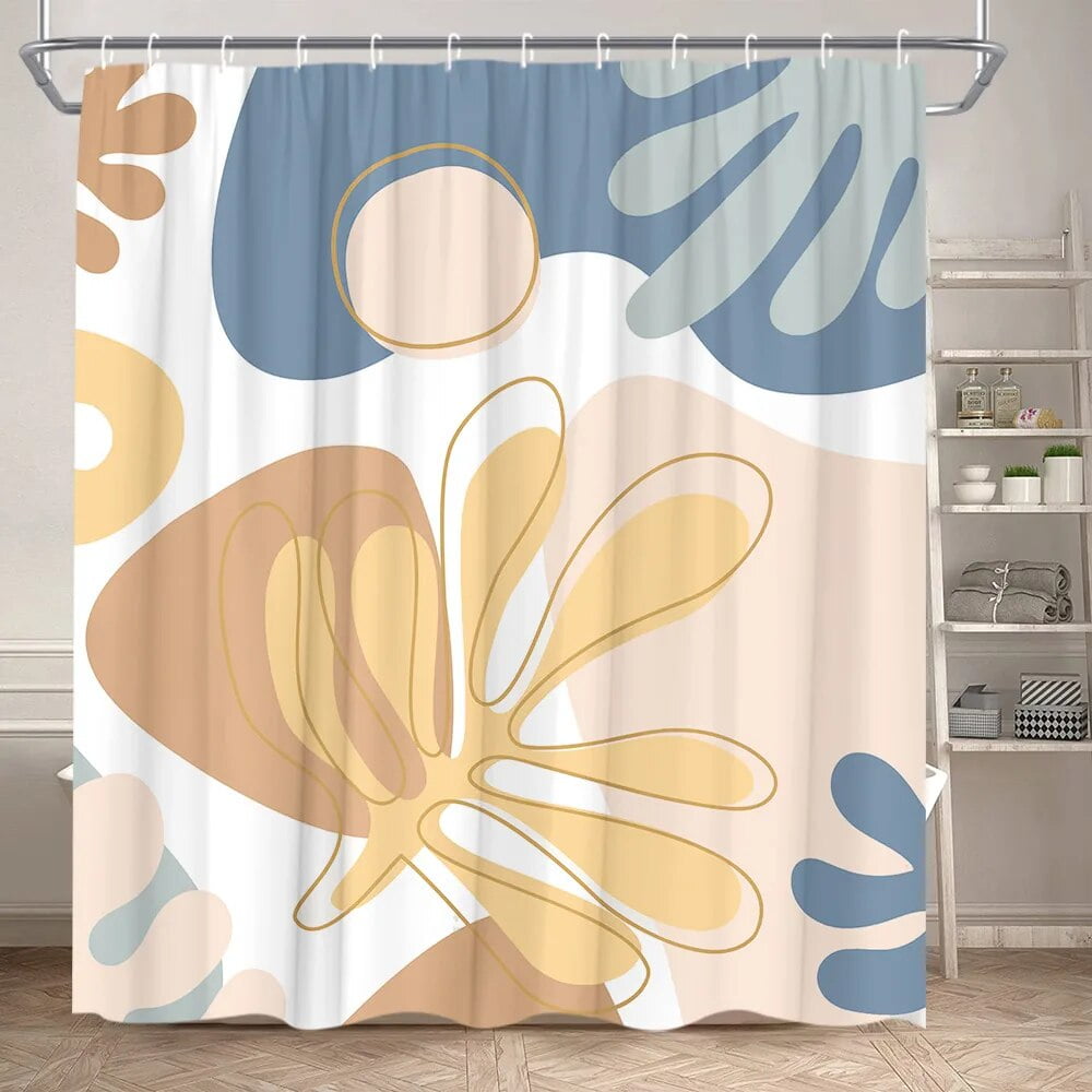 Vintage Bohemian Shower Curtain Geometric Abstract Mid Century Floral