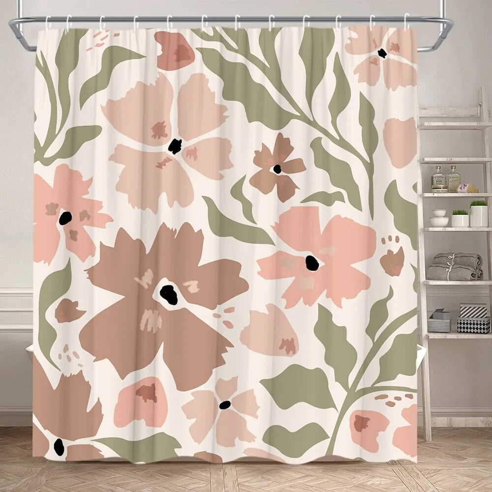 Vintage Bohemian Shower Curtain Geometric Abstract Mid Century Floral
