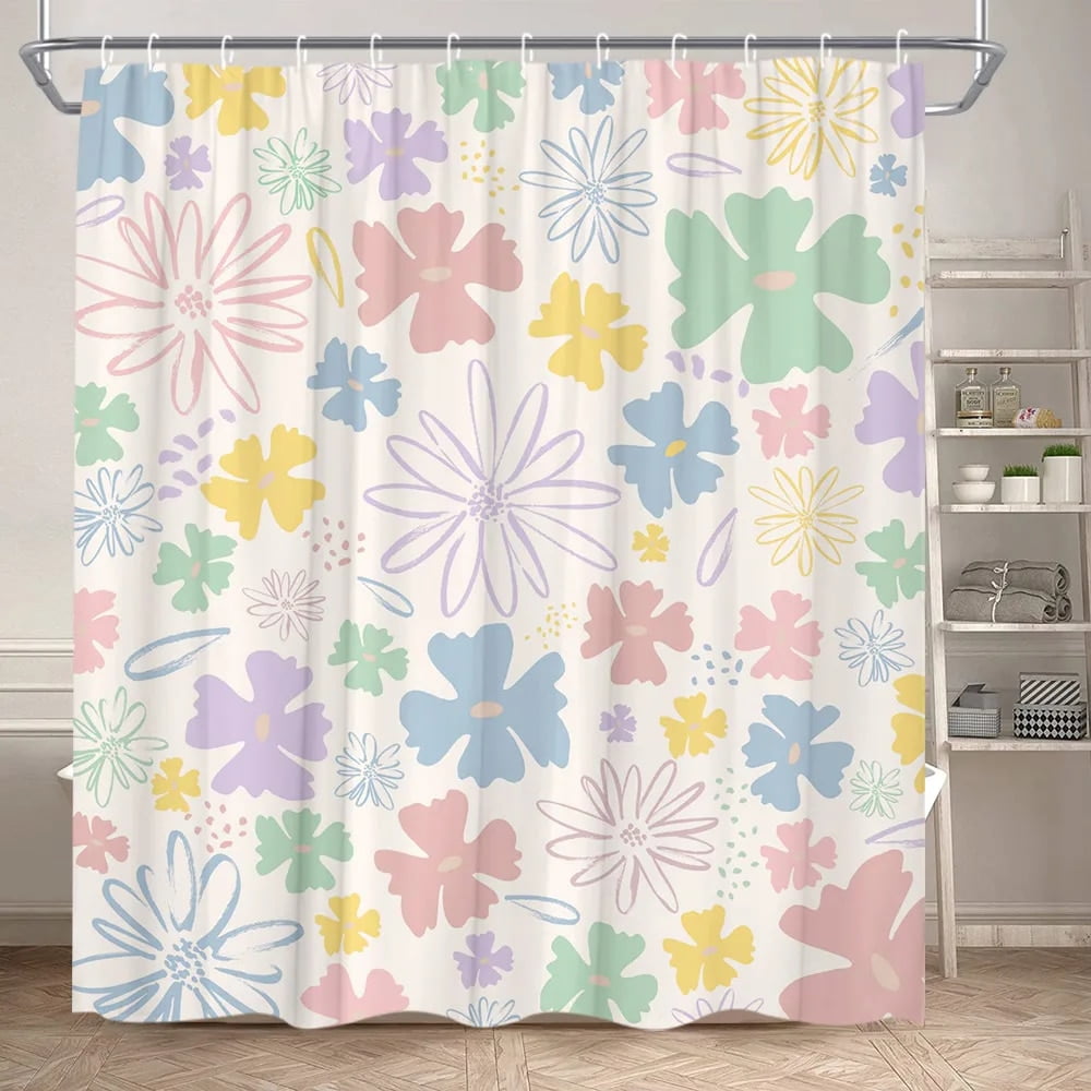 Vintage Bohemian Shower Curtain Geometric Abstract Mid Century Floral