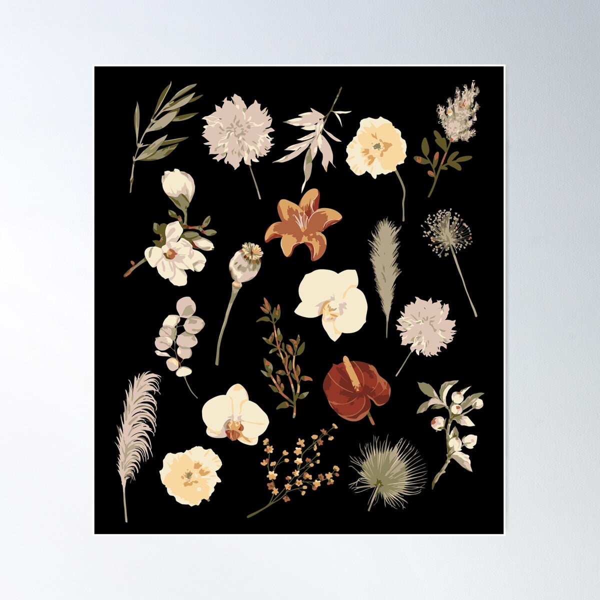 Vintage Boho Botanic Wildflowers Floral Flower Bohemian Poster Wall Art ...