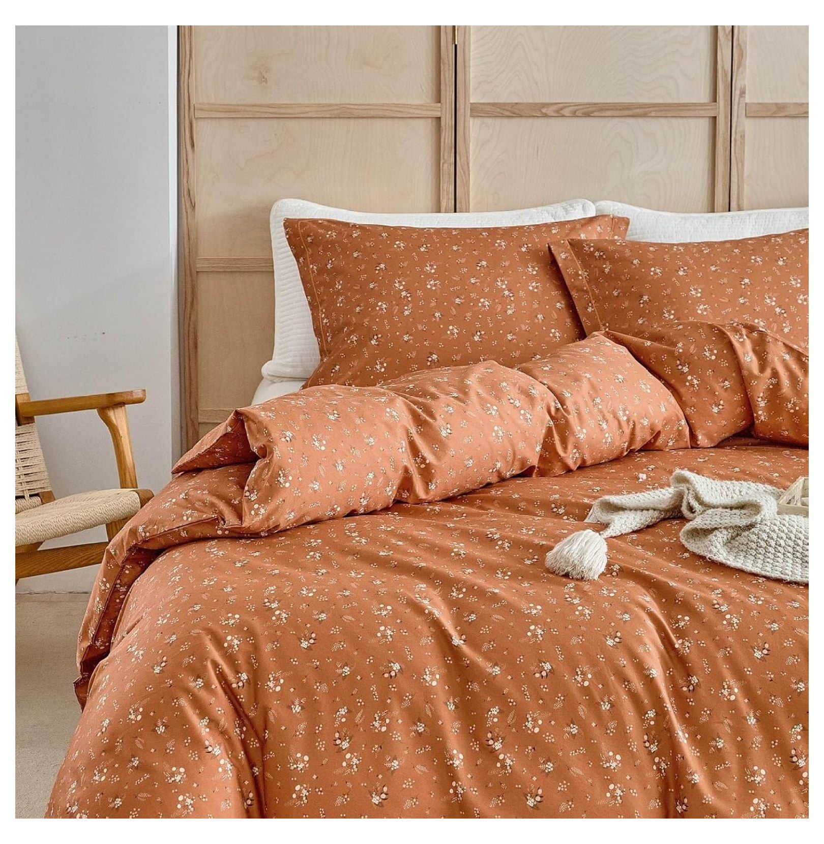 Vintage Boho Floral Duvet Cover Orange Floral Print Cotton Comforter Cover Rust Color Pumpkin ...