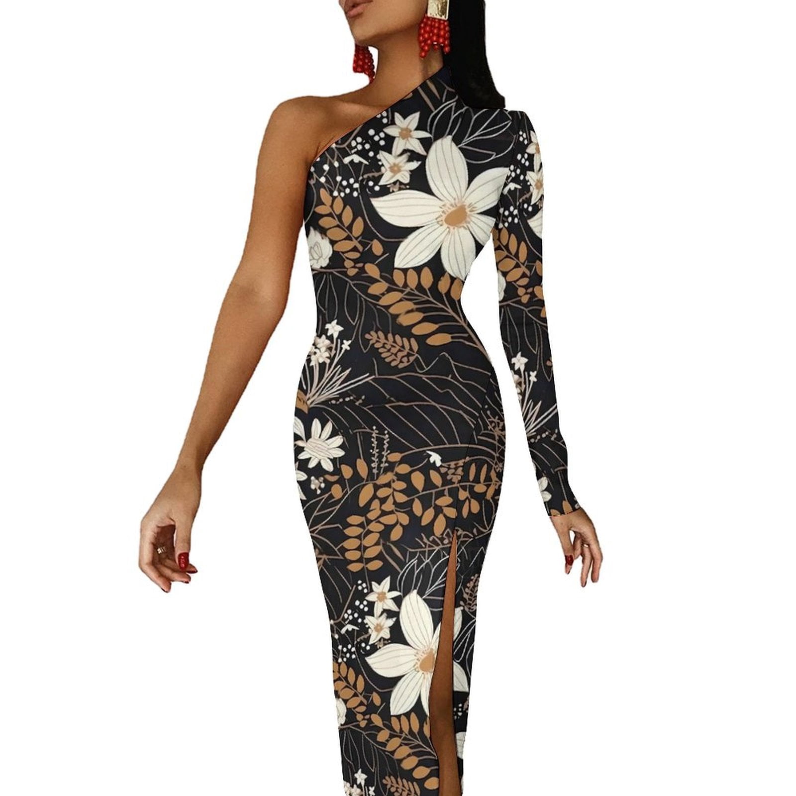 Vintage Boho Floral Maxi Dress One Shoulder Blue Mandala Street Wear ...
