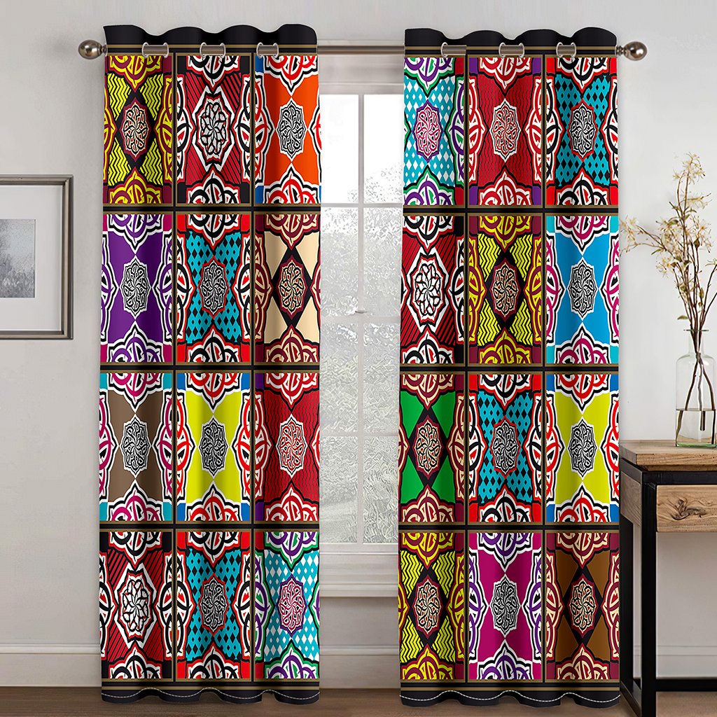 Vintage Boho Flower Abstract Window Curtains Blinds For Living Room ...