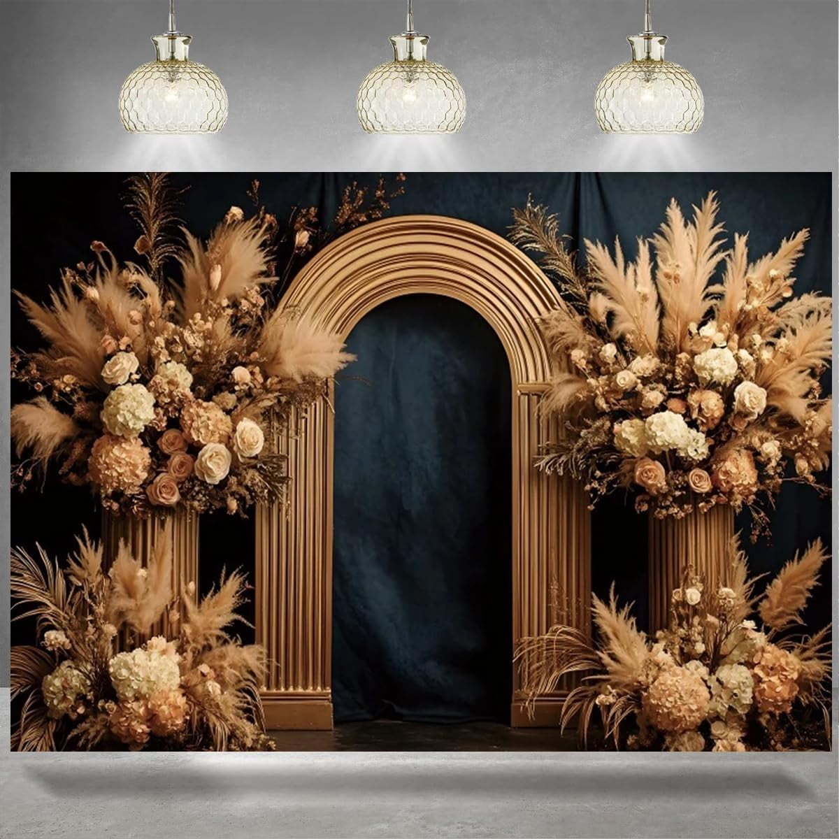 Vintage Boho Flower Arch Wedding Backdrop Bohemian Pampas Grass Black ...
