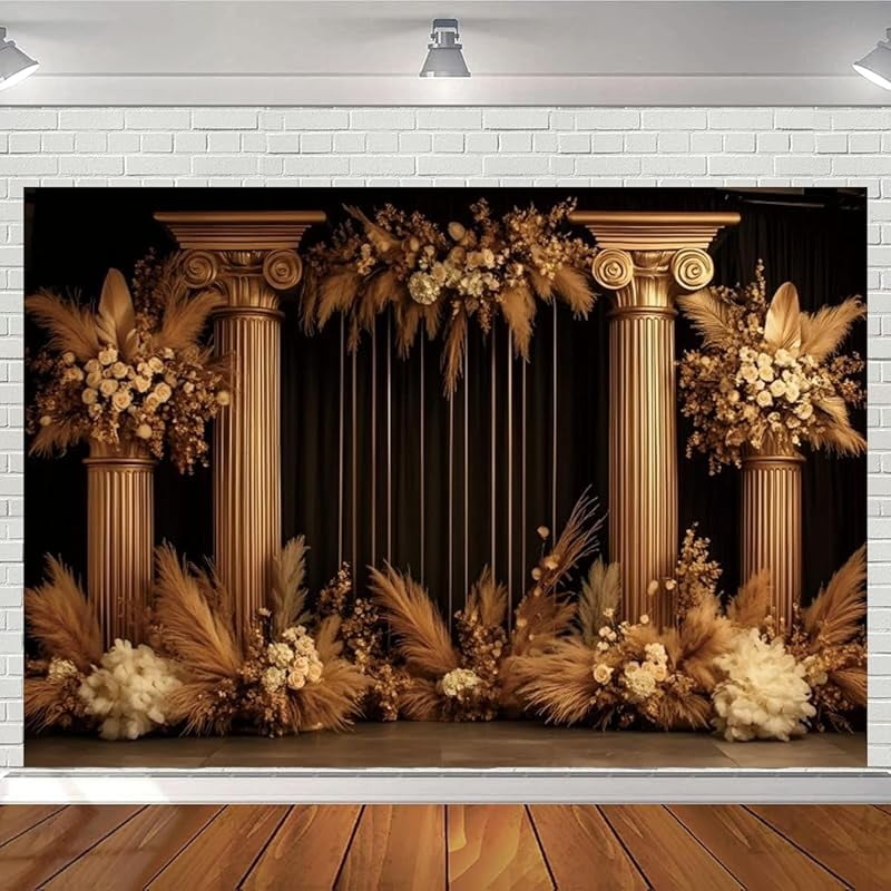 Vintage Boho Flower Arch Wedding Backdrop Bohemian Pampas Grass Black ...