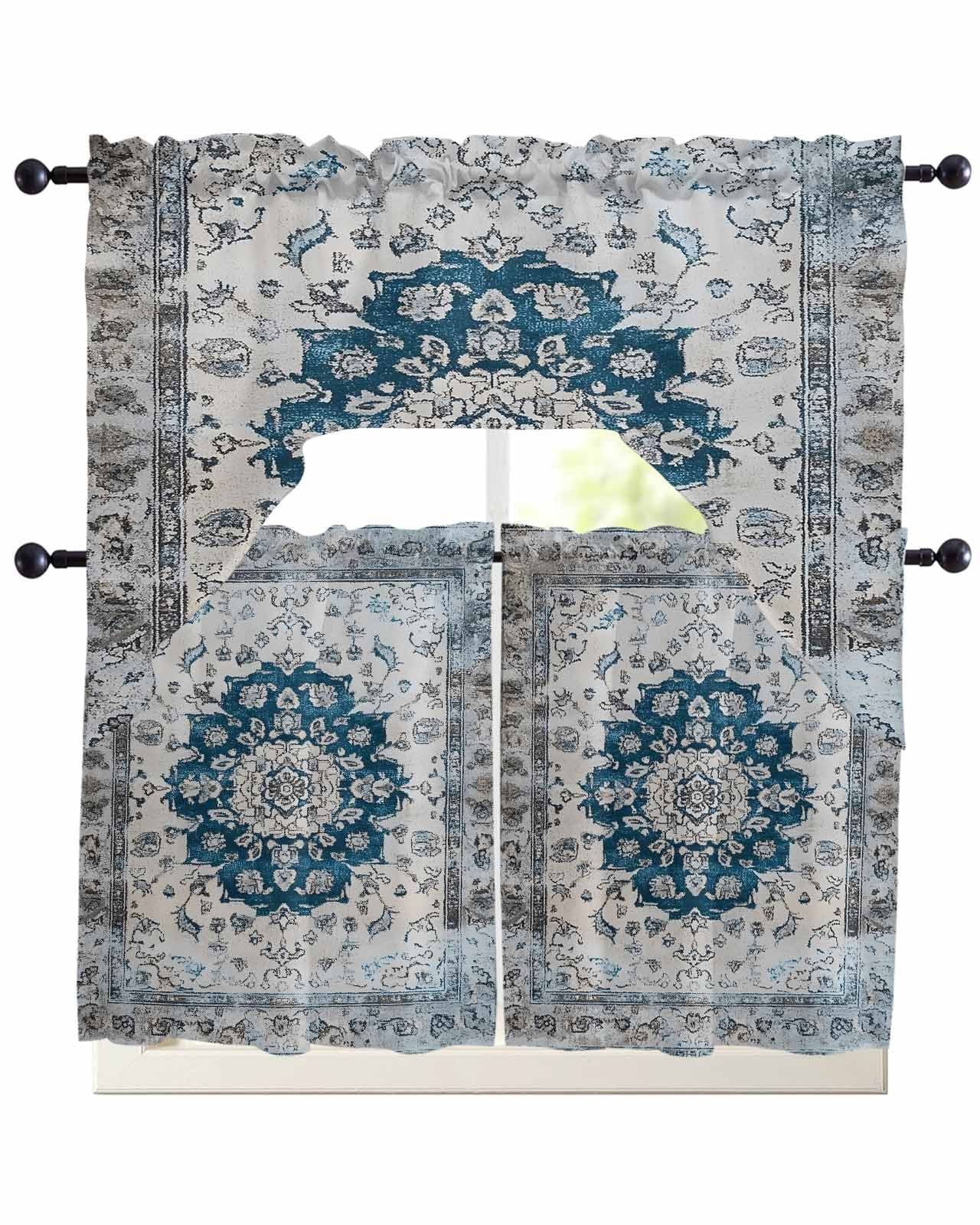 Vintage Boho Kitchen Curtains Sets 24 Inch Length with Valance, Retro ...