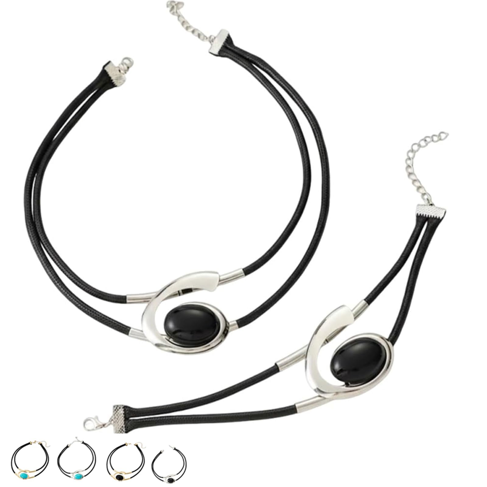Vintage Boho Necklace & Bracelet Set, Bohemian Adjustable Double-Layer ...