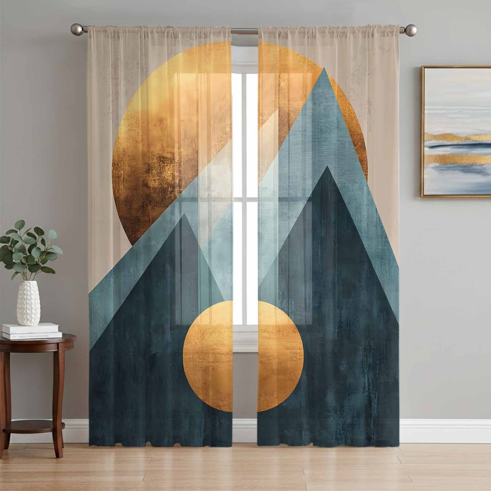 Vintage Boho Sheer Curtains 72 Inch Length 2 Panels Set, Abstract ...