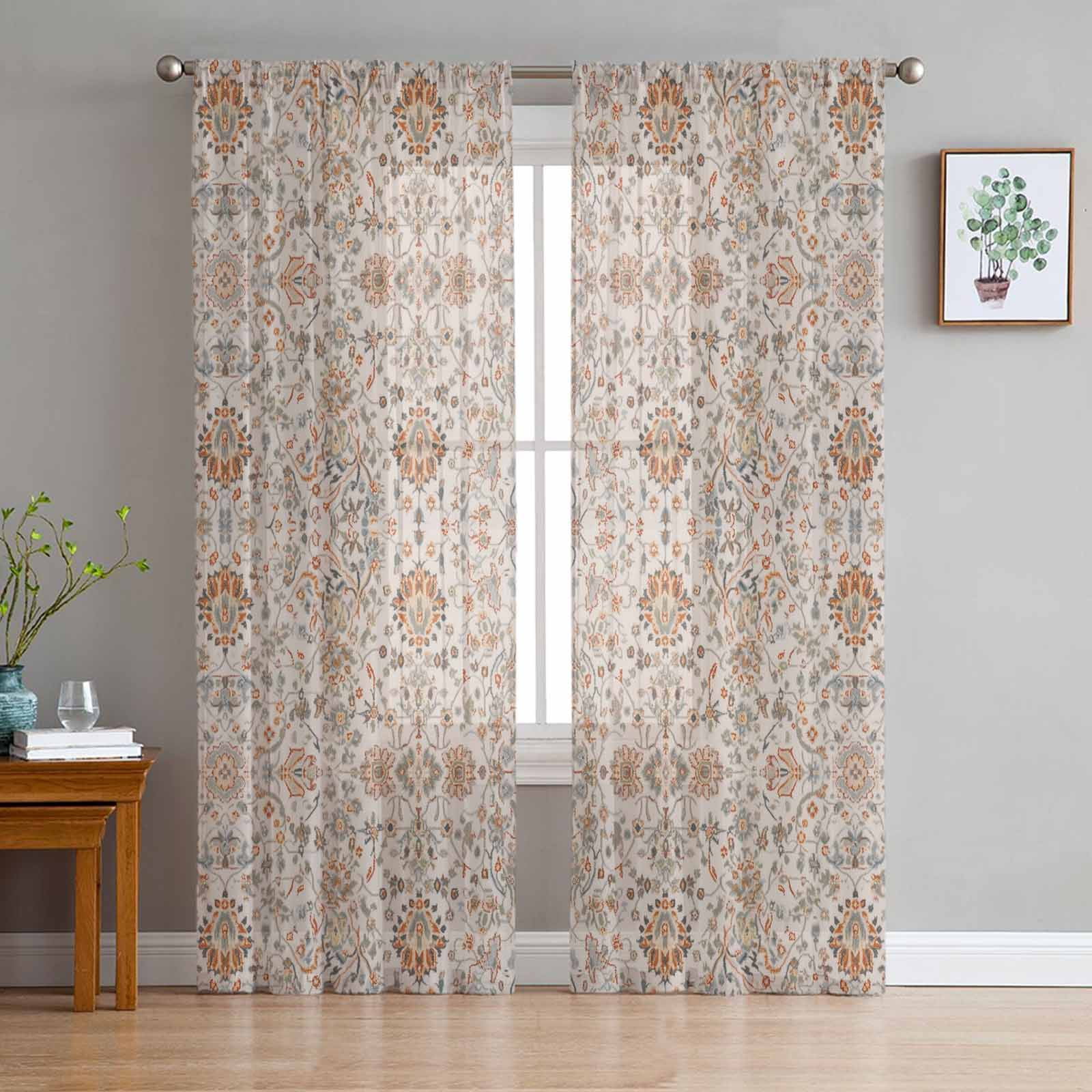 Vintage Boho Sheer Curtains 72 Inches Long 2 Panels Set, Window Sheer ...