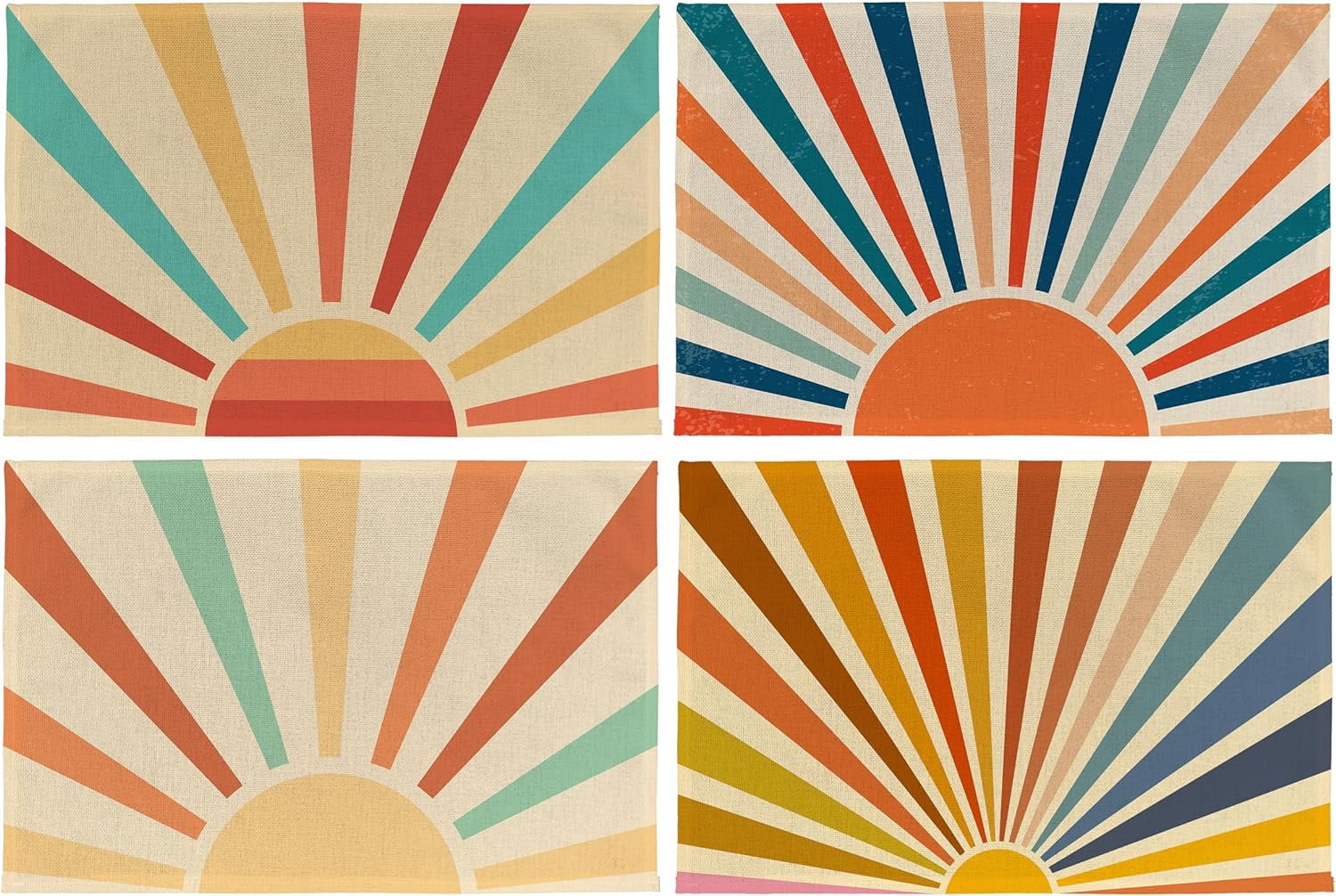 Vintage Boho Sun Placemats Set of 4, Mid Century Modern Boho Table Mats ...