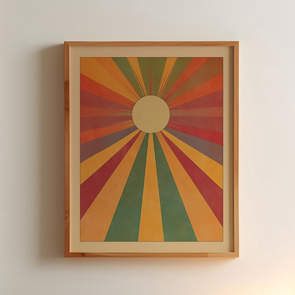 Vintage Boho Sun Poster Rainbow Sun Art Print Art Deco Style Folk Art ...