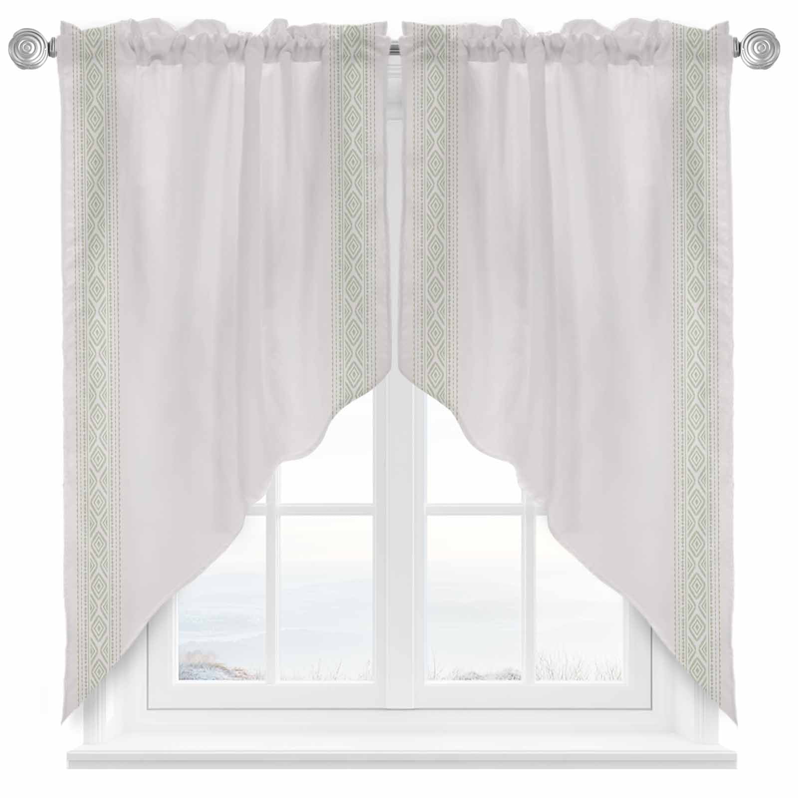 Vintage Boho Swag Curtain Valance for Windows, Farmhouse Green Window ...