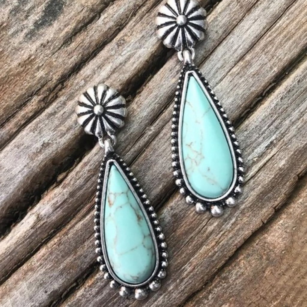 Vintage Boho Turquoise Gemstone Drop Dangle Hooks Earrings Wedding ...