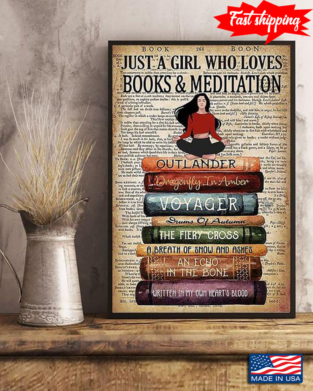 Vintage Book Page Theme Girl Doing Meditation On A Pile Of Books Just A ...