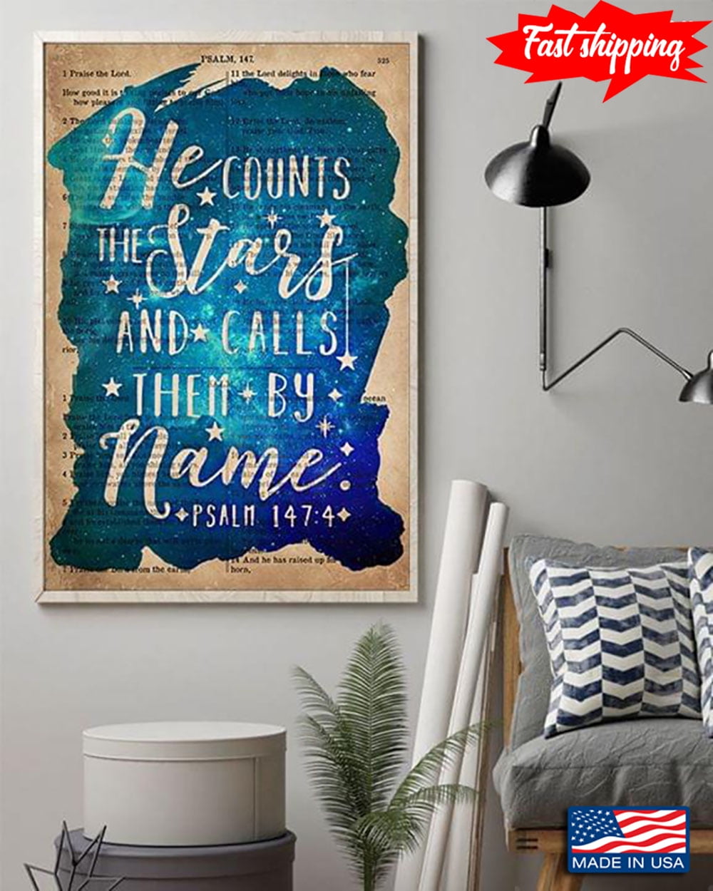 Vintage Book Page Theme Psalm 1474 He Counts The Stars And Calls Them ...