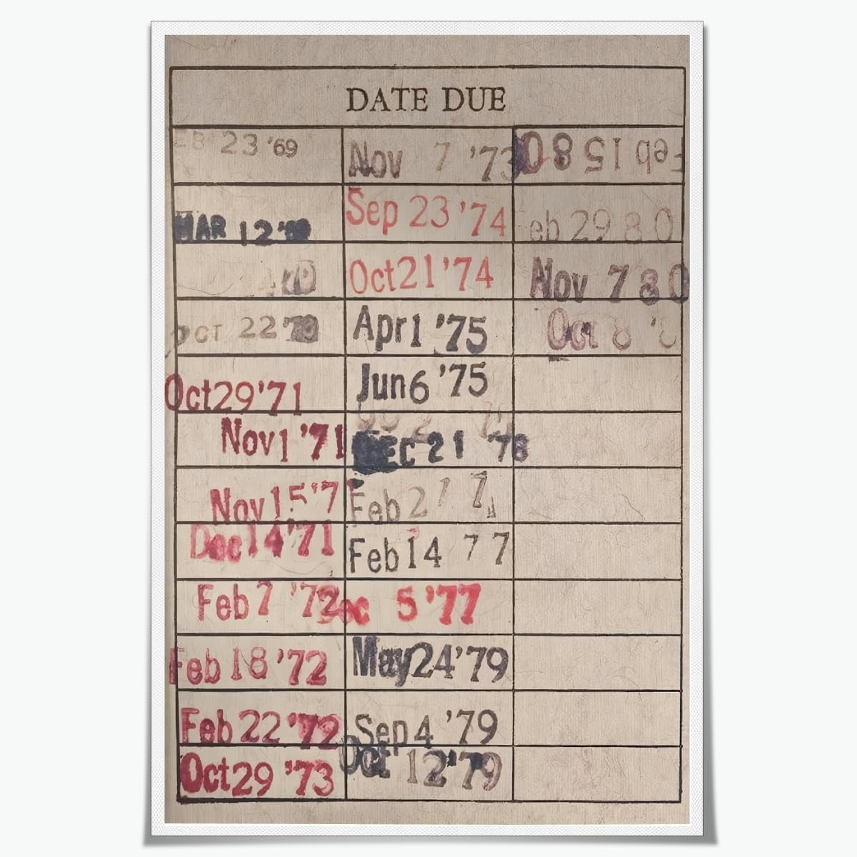 Vintage Book Wall Art Antique Library Card Canvas Reading Posters Retro Due Date Card Print ...