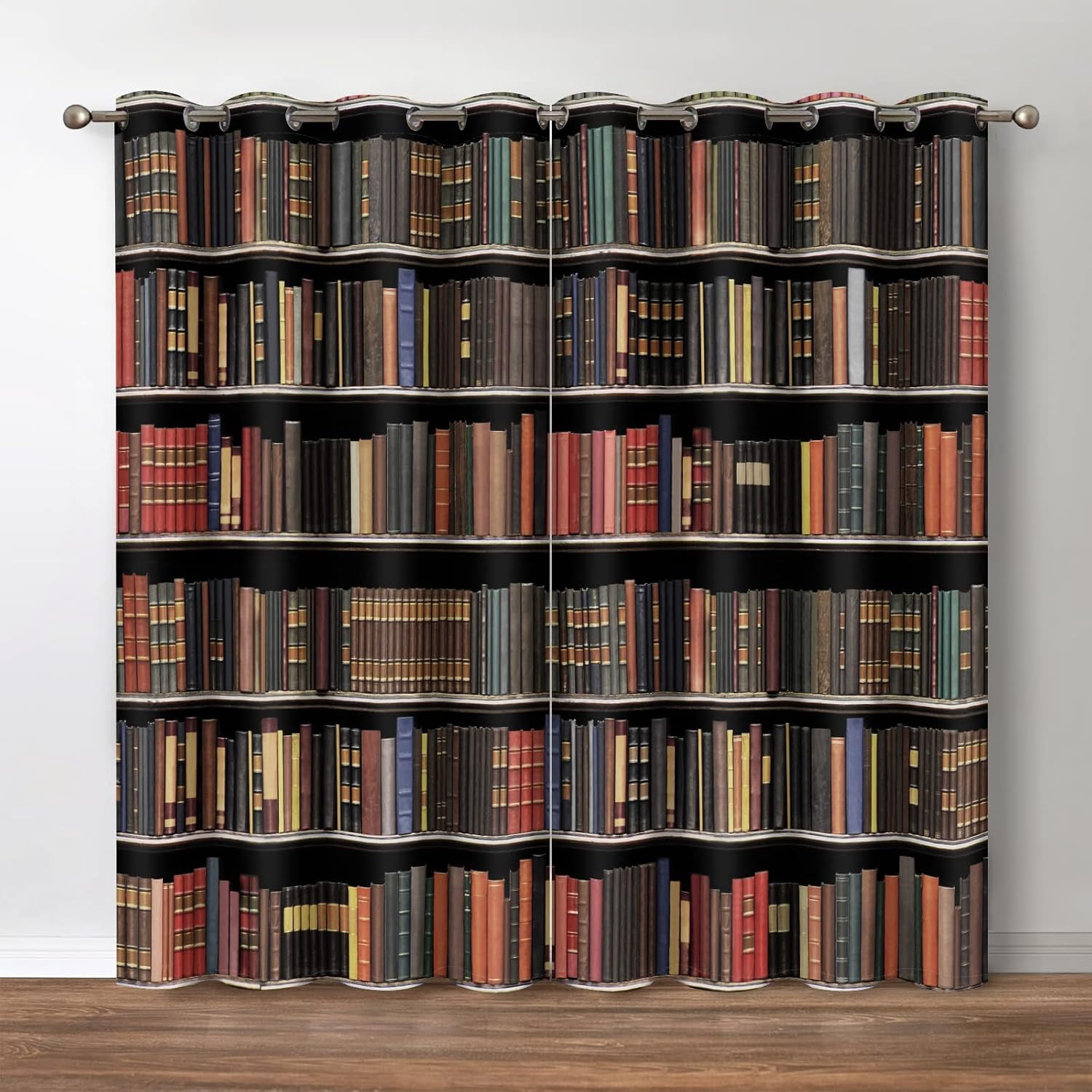 Vintage Bookcase Blackout Curtains - Library Books Bookcase Printed ...