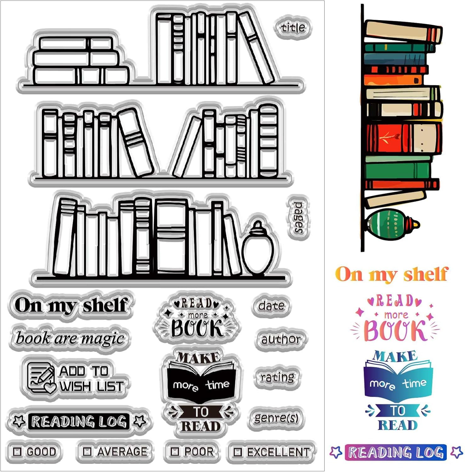 Vintage Books and Bookshelf Clear Stamps for Card Making Words ...