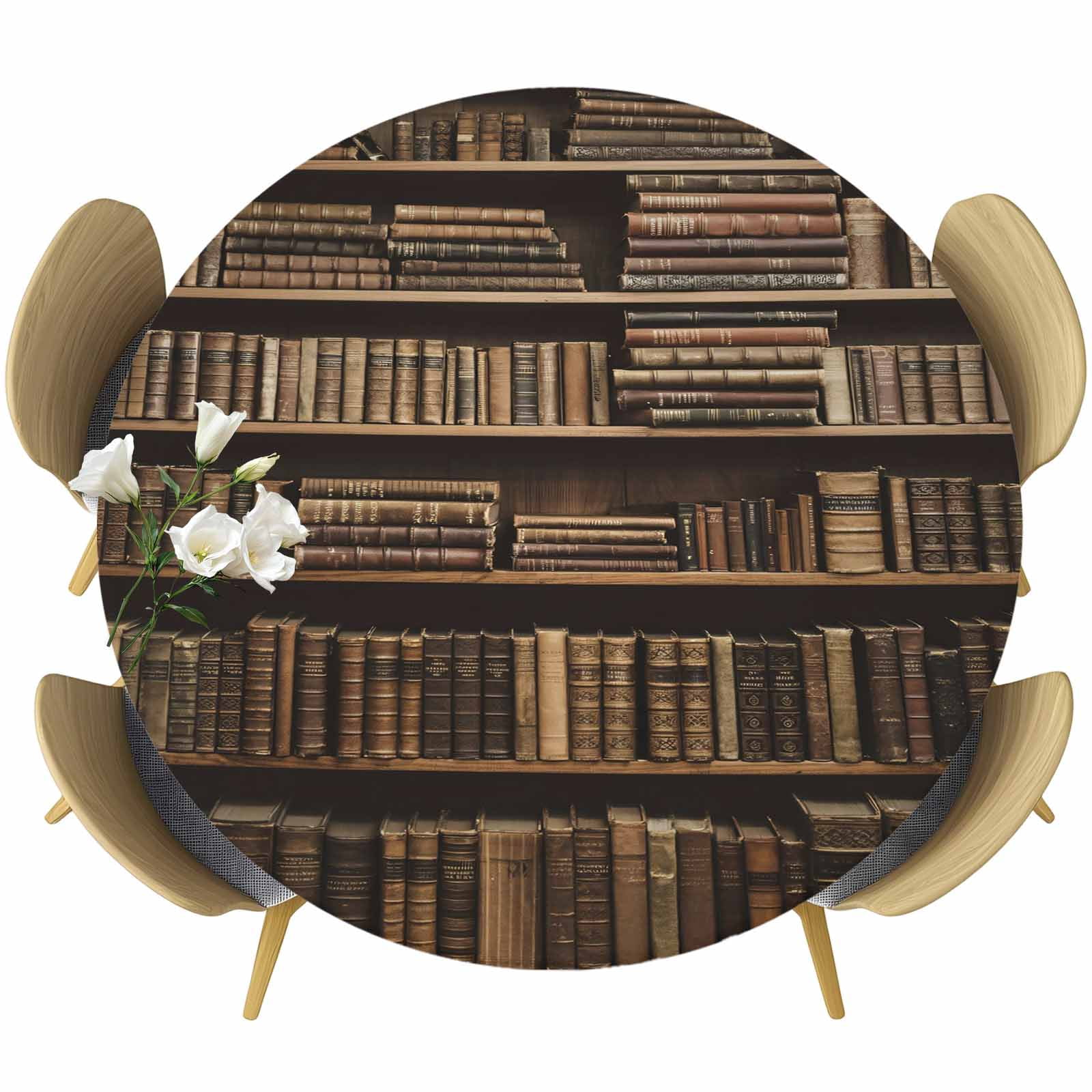 Vintage Books Round Tablecloth, Fitted Table Cover with Elastic for 36 ...