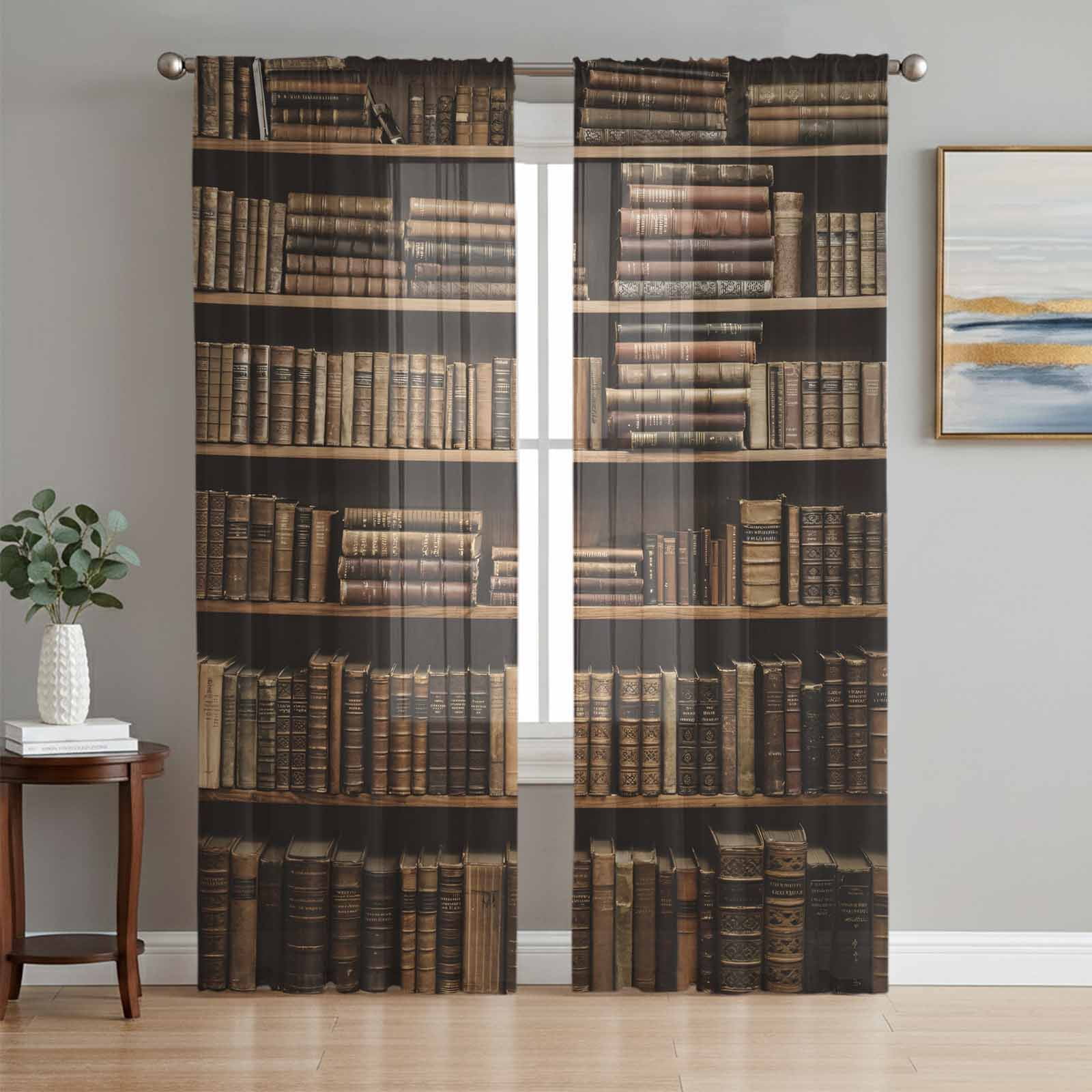 Vintage Books Sheer Curtains 96 Inch Length 2 Panels Set, Retro Art ...