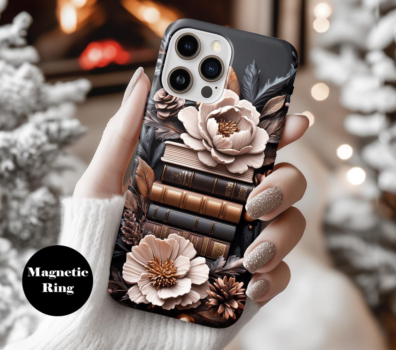 Vintage Books and Flowers 3D Phone Case with iPhone 17 to 11 Pro Max ...