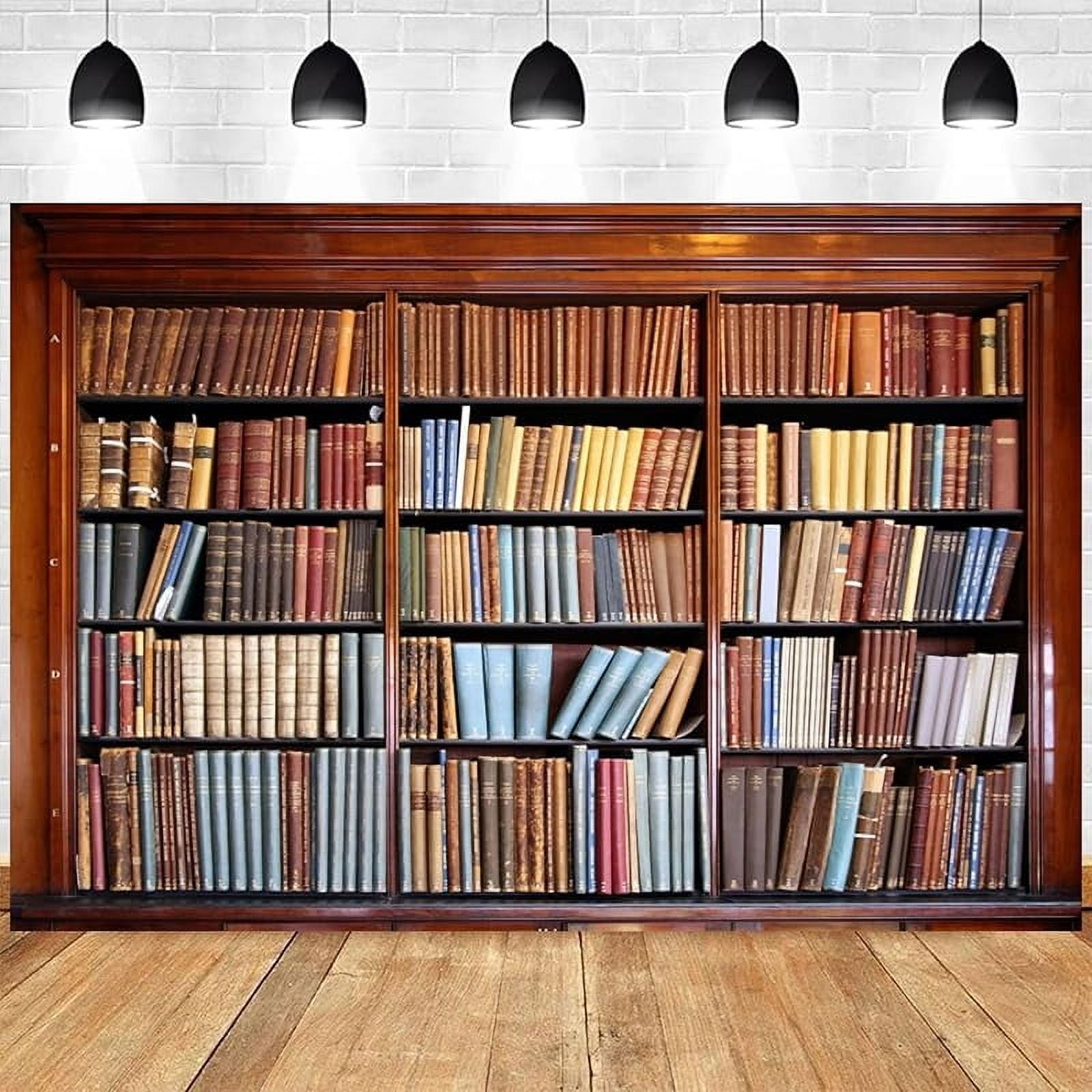 Vintage Bookshelf Backdrop Library Bookcase Books Antique Photography ...
