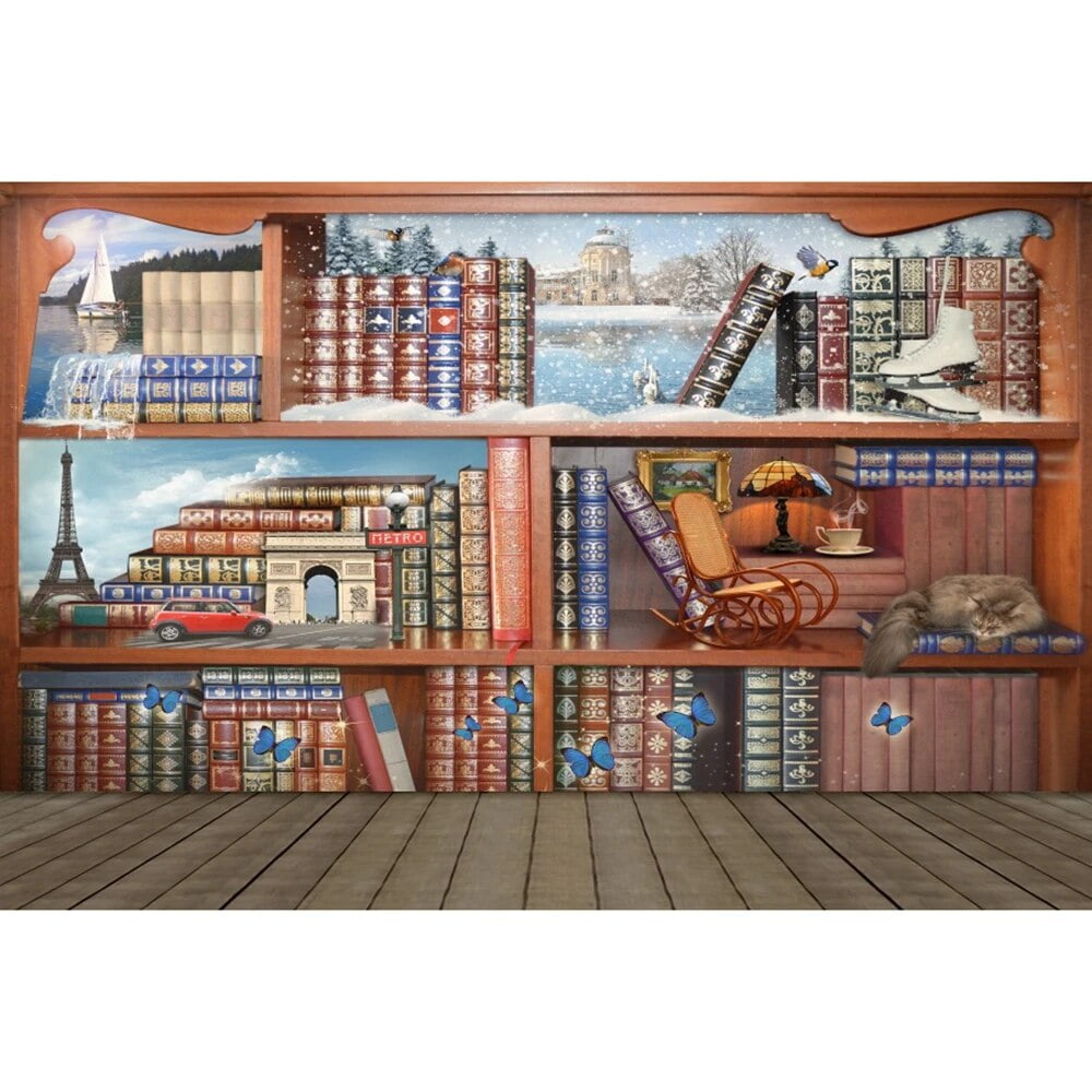 Vintage Bookshelf Backdrop Library Books Interior Photography ...