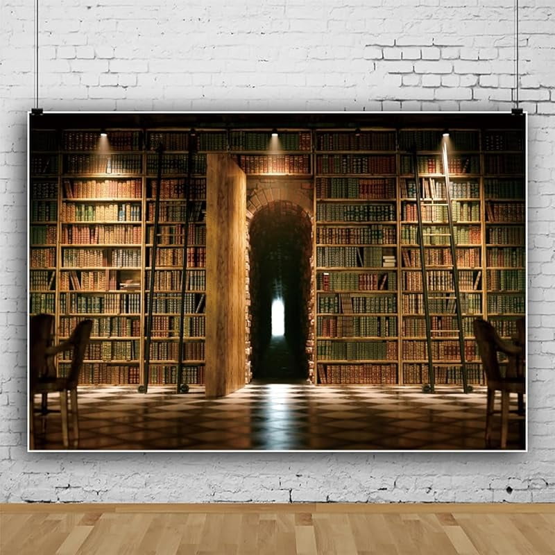 Vintage Bookshelf Backdrop Old Library College Retro Wooden Photography ...