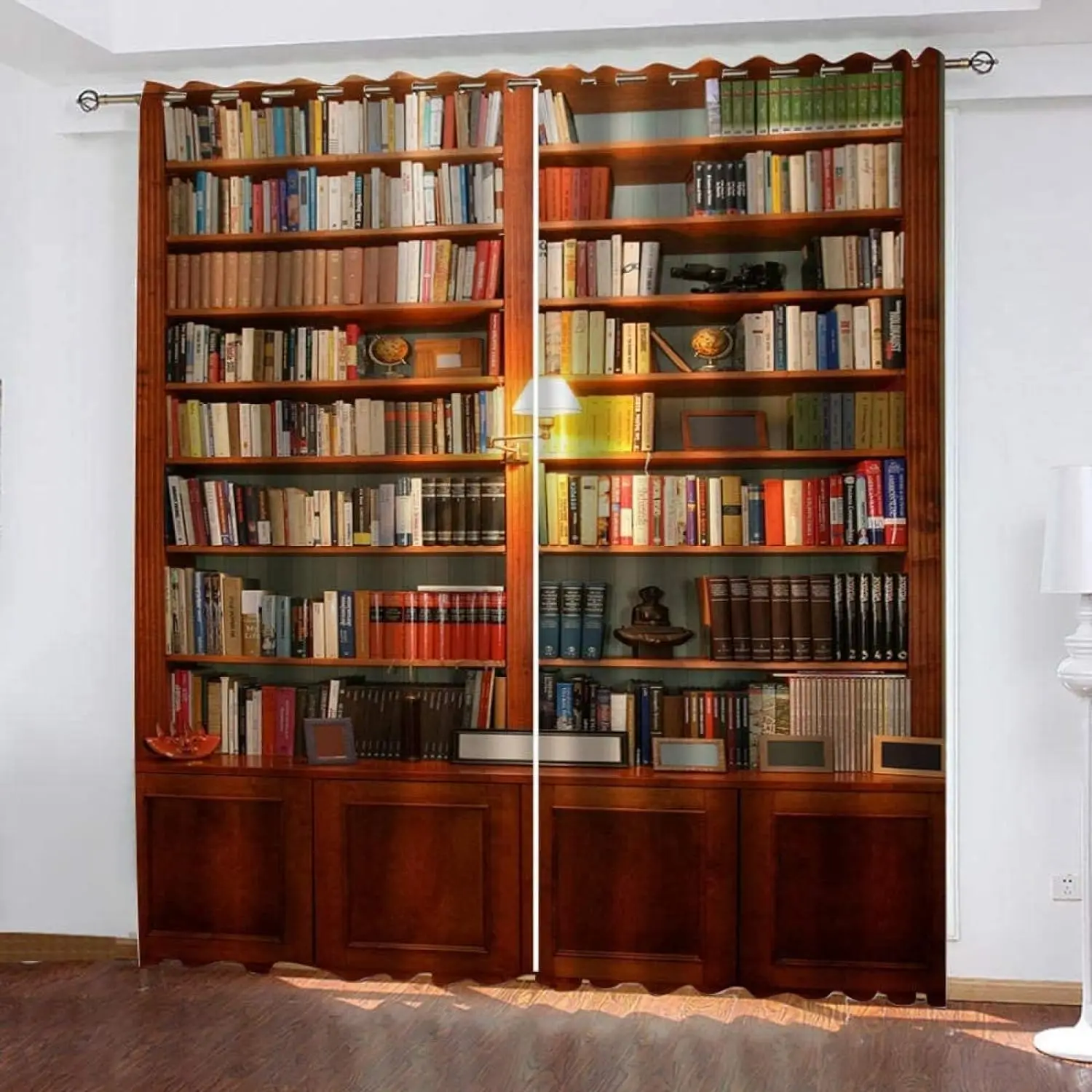 Vintage Bookshelf Bookcase Blackout Curtains Retro Library Window ...