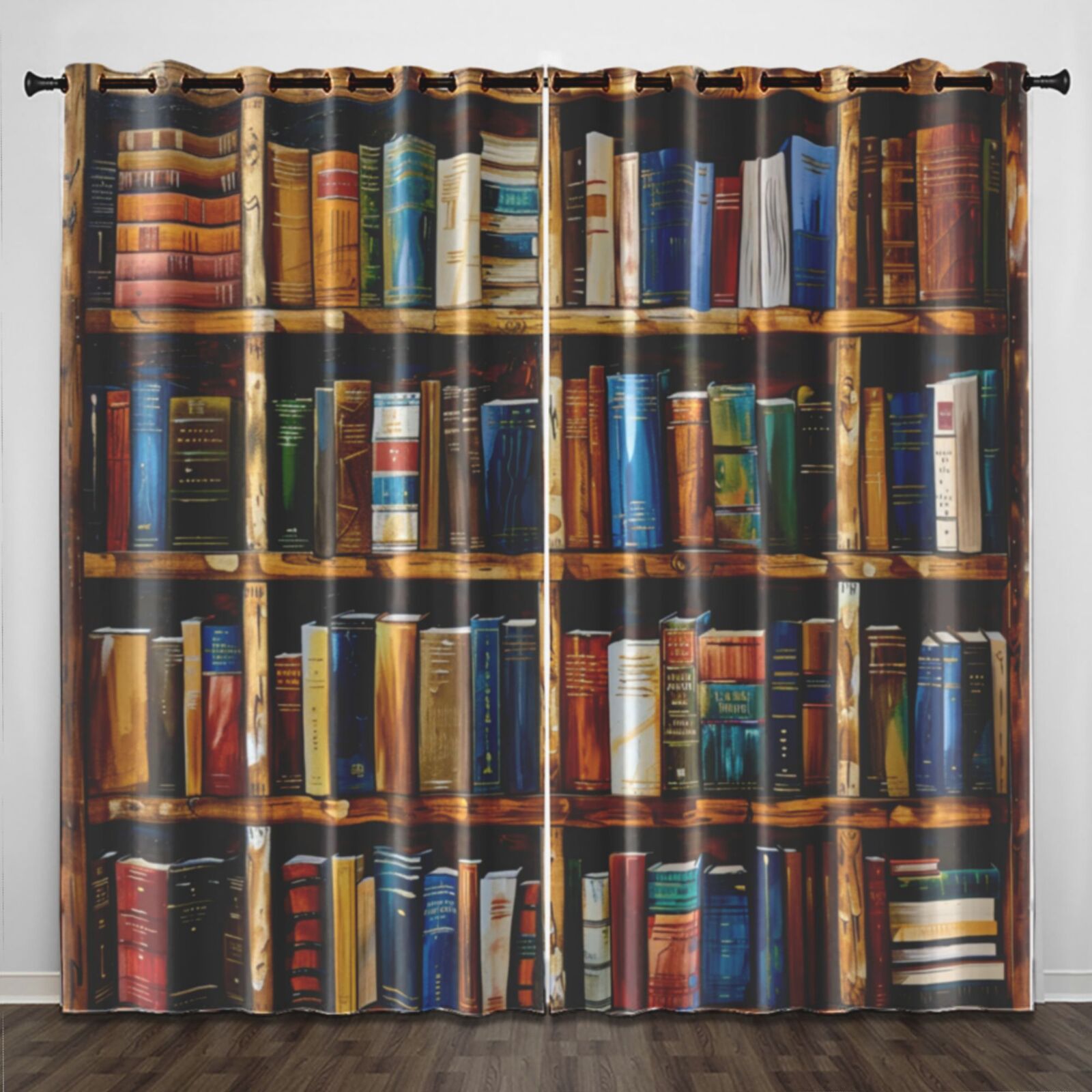 Vintage Bookshelf Books Library (19) Curtains 2 Panels Set Blackout For ...