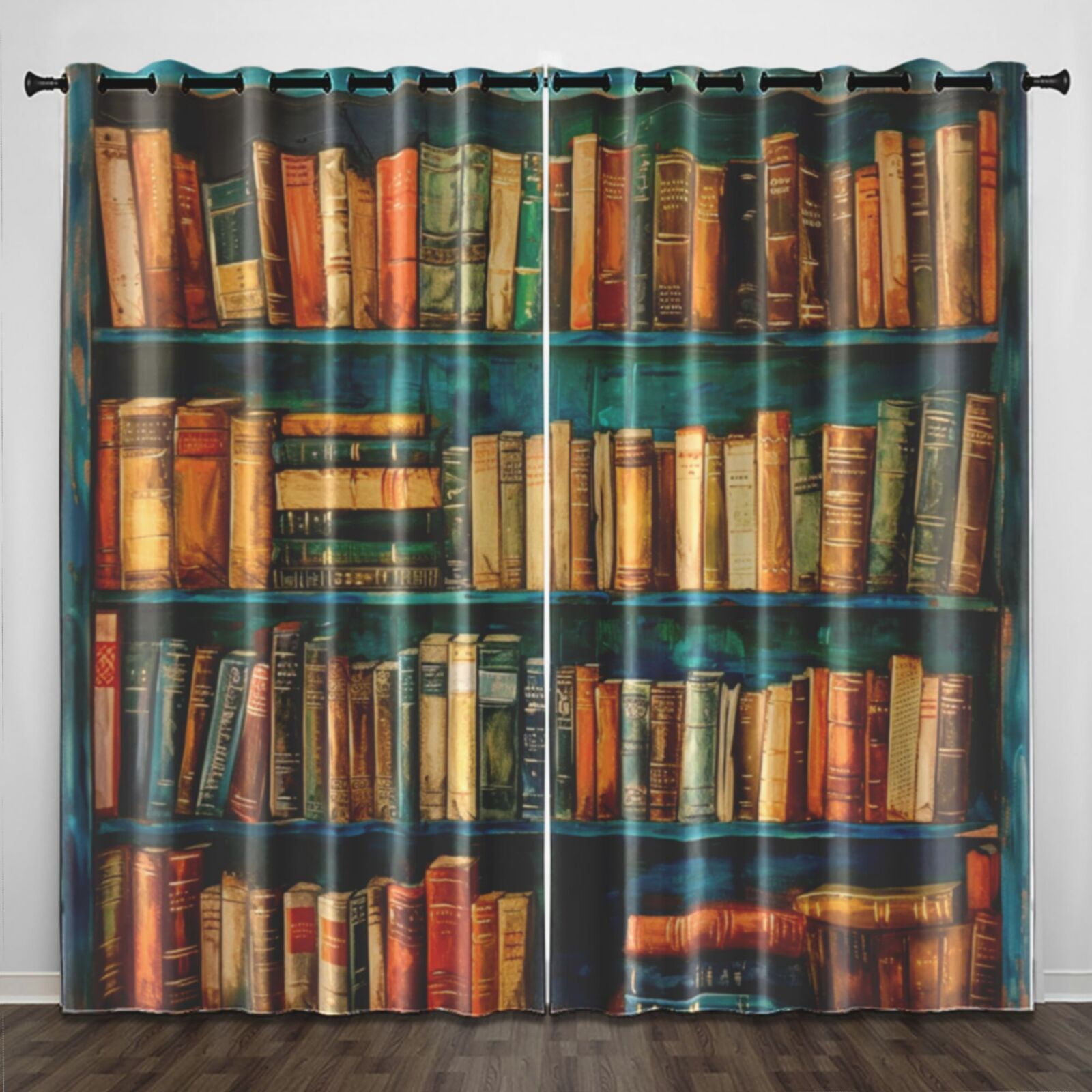 Vintage Bookshelf Books Library (36) Curtains 2 Panels Set Blackout For ...