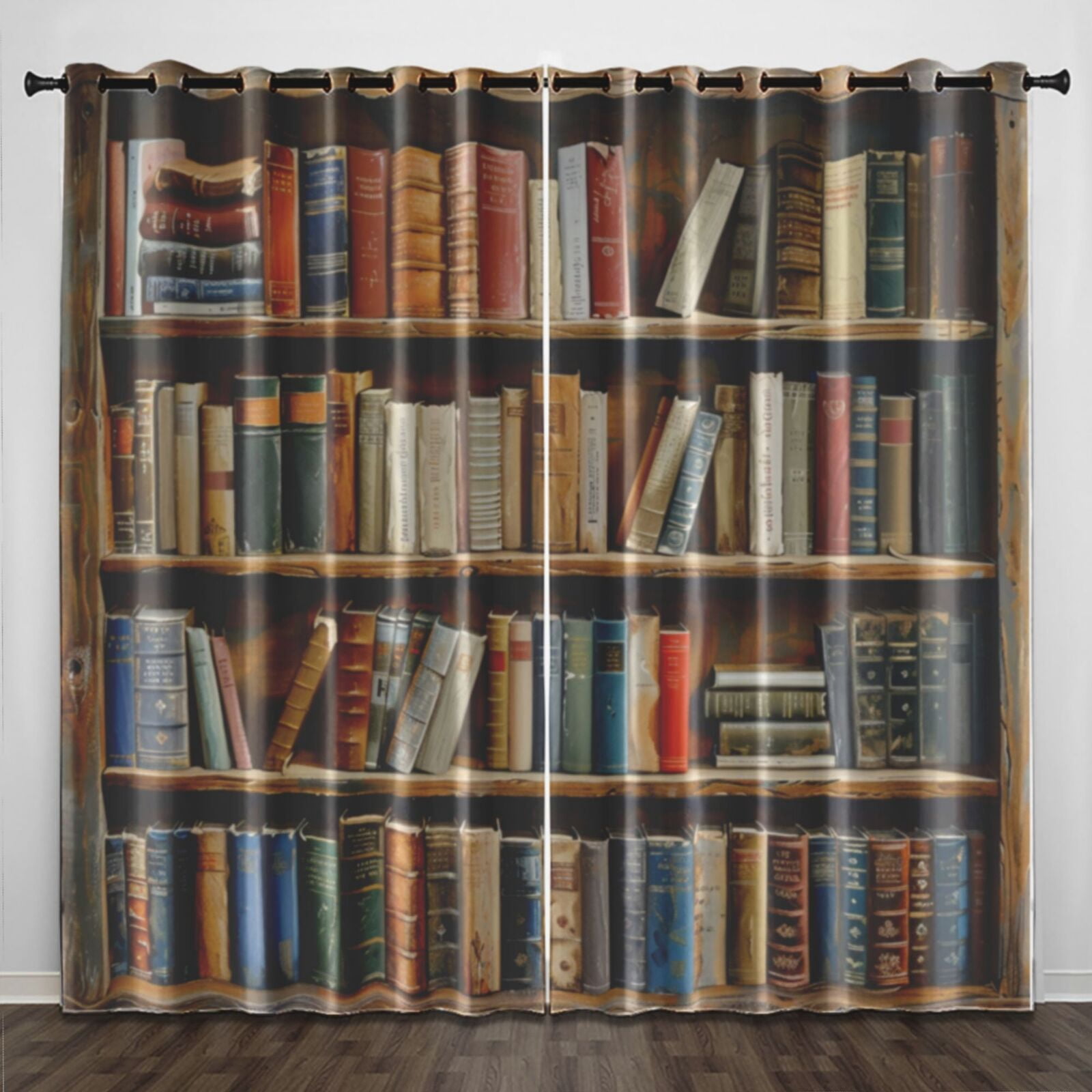 Vintage Bookshelf Books Library (6) Curtains 2 Panels Set Blackout For ...